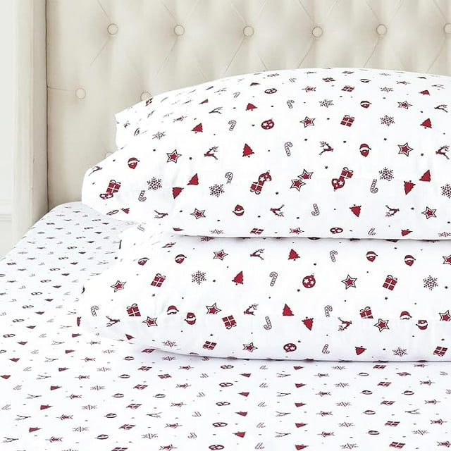 Cotton Flannel Sheet Set (4-PIECE) - Holiday Christmas Flannel Sheets ...