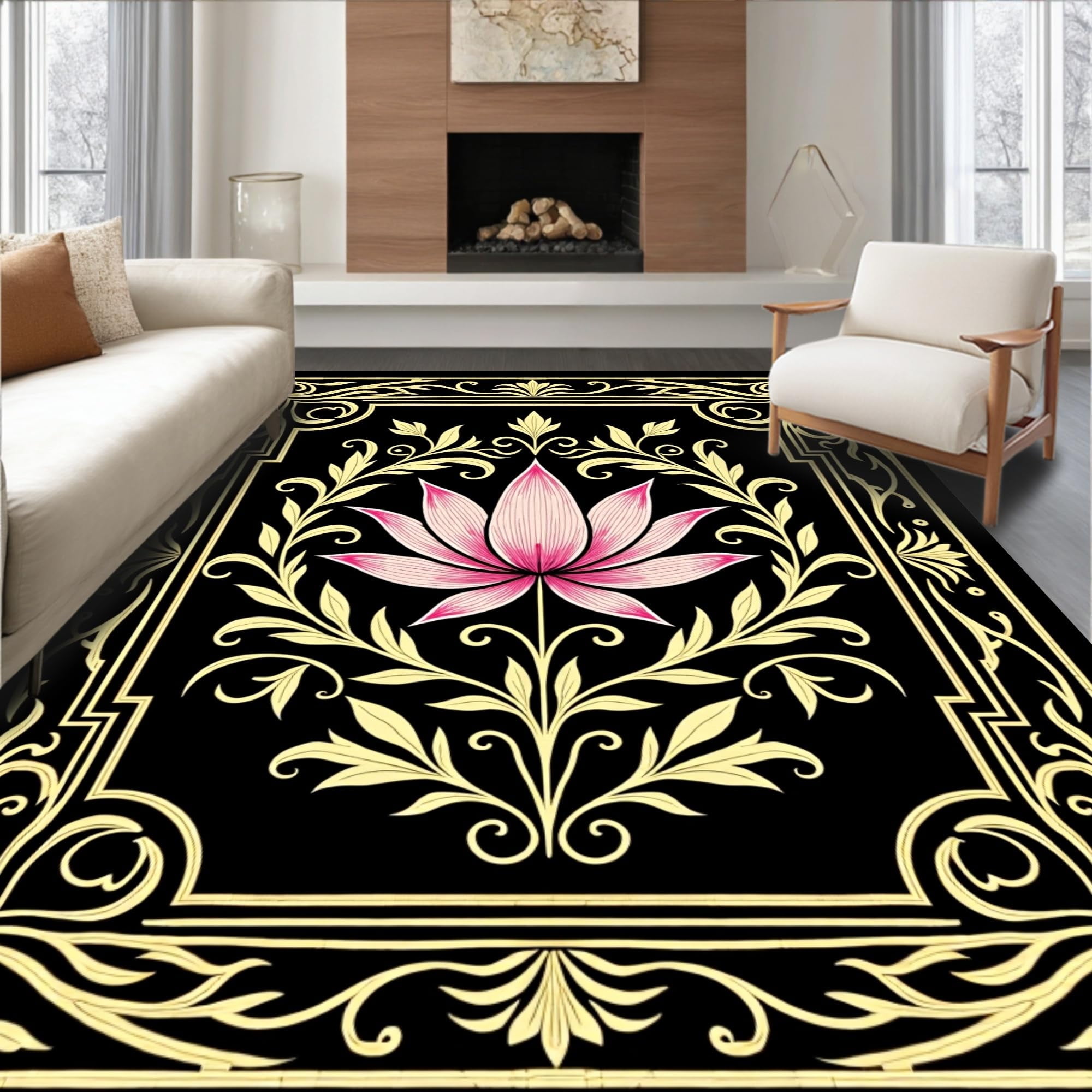 Ultra Soft Area Rug, Enchanted Lotus Crest Showcasing Ornate ...
