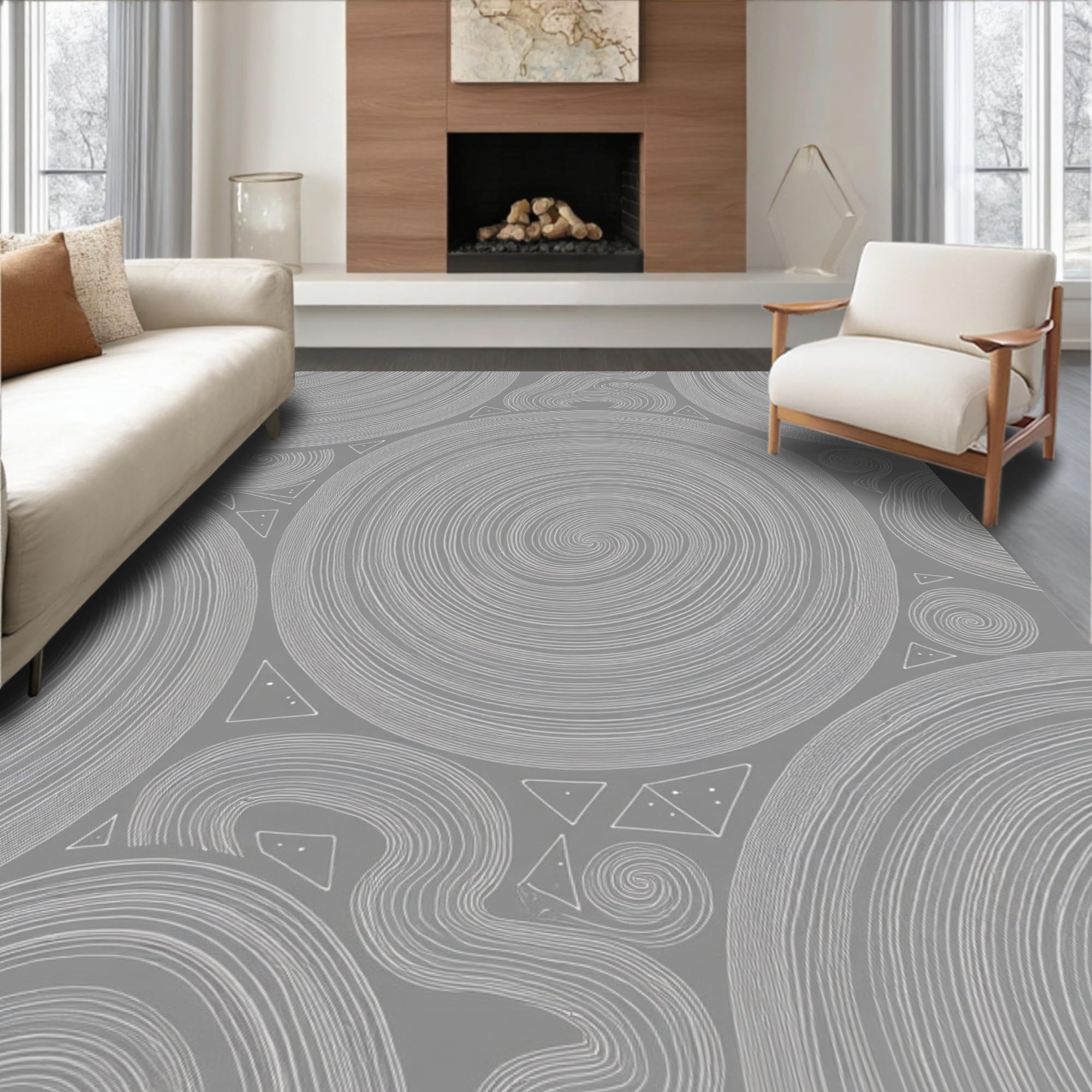 Ultra Soft Area Rug 2x3, Modern Orbital Curved Interlocking Spiral ...