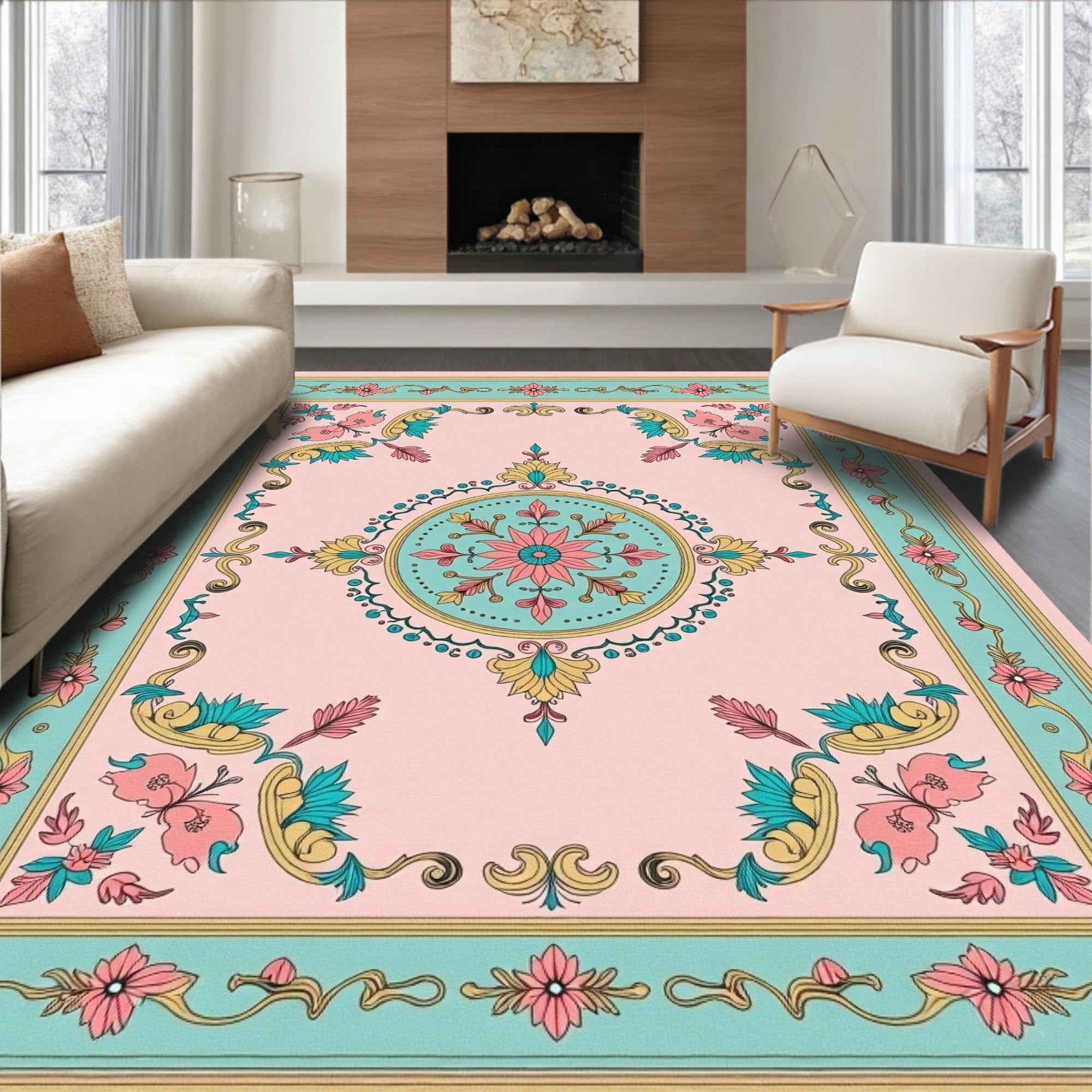 Ultra Soft Area Rug 2x3, Vintage Medallion Revival with Faded Botanical ...
