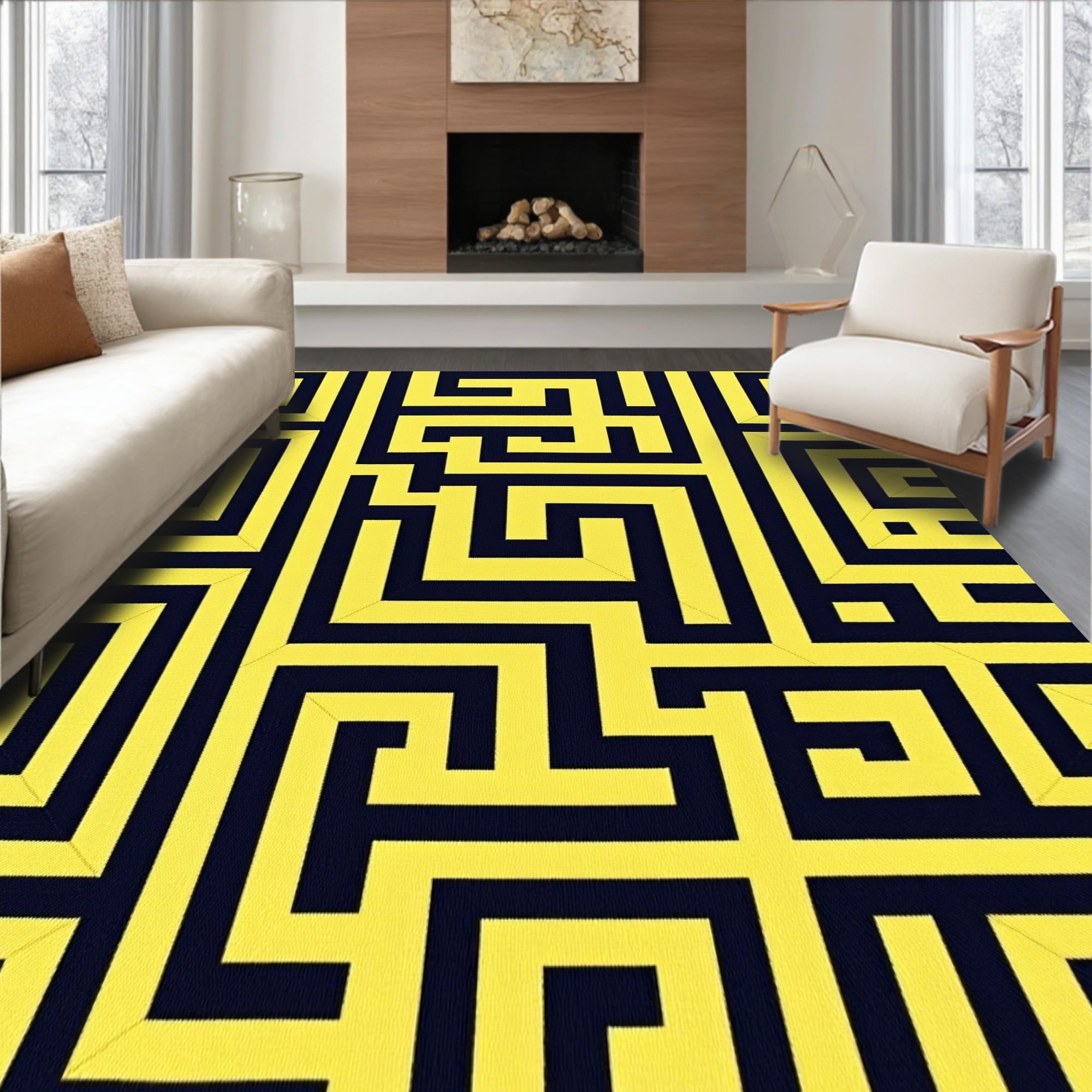 Ultra Soft Area Rug, Minimalist Maze Featuring Subtle Angular ...