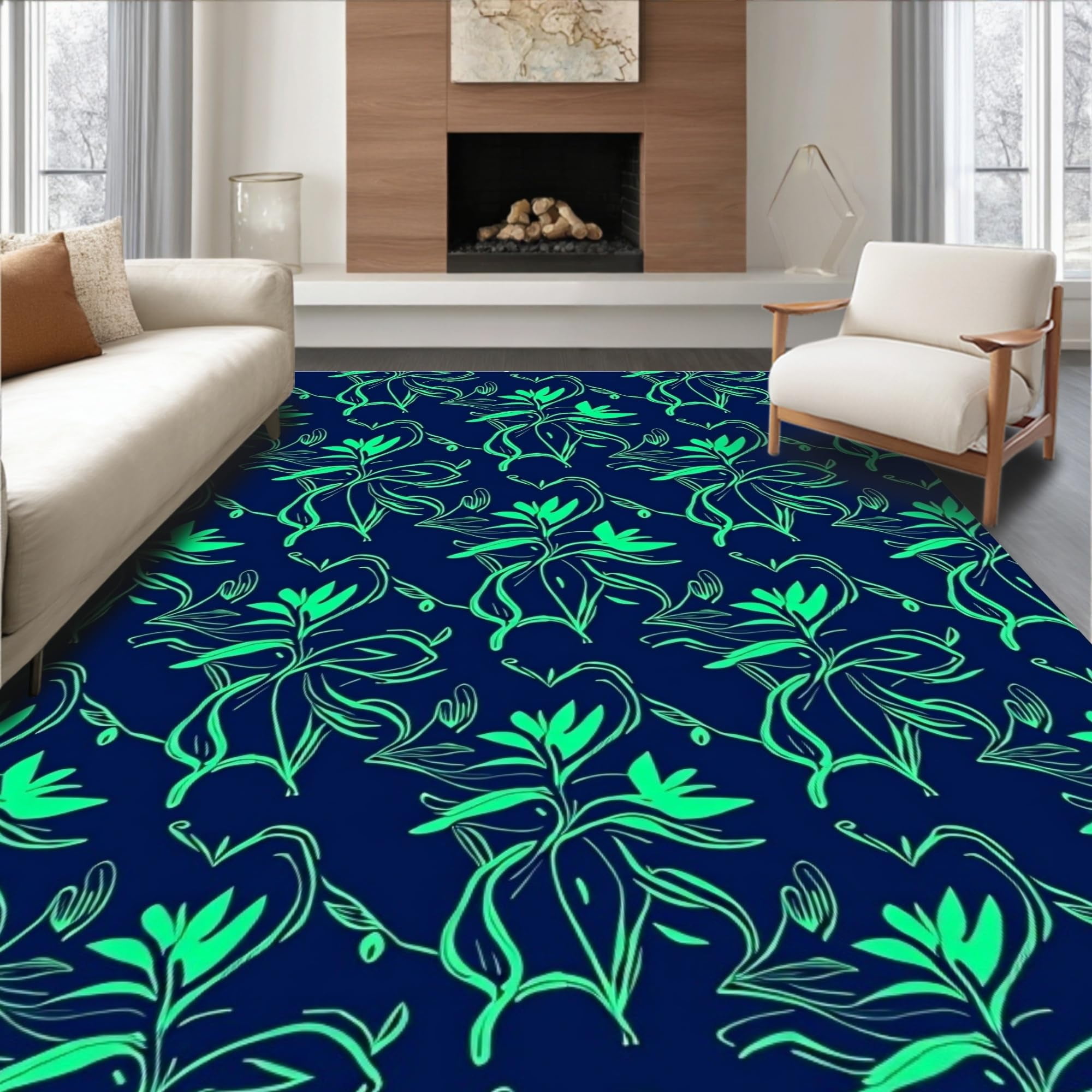 Ultra Soft Area Rug 4x6, Botanical Foliage Array with Interlocking ...