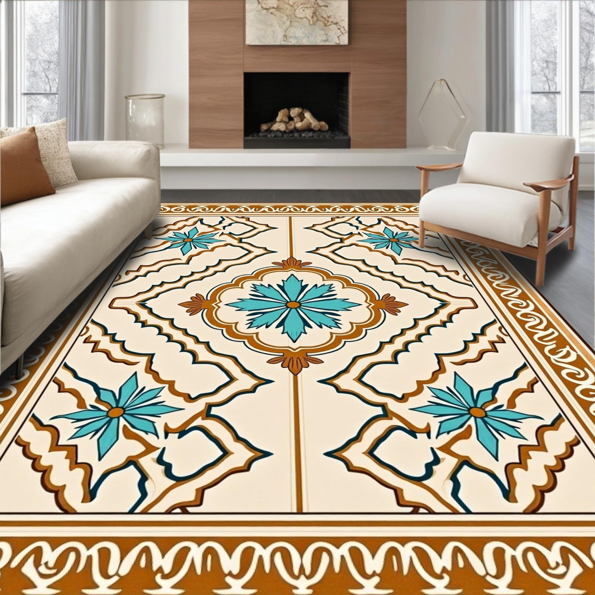Ultra Soft Area Rug 4x6, Desert Mirage Interlocking Trellis with Ornate ...