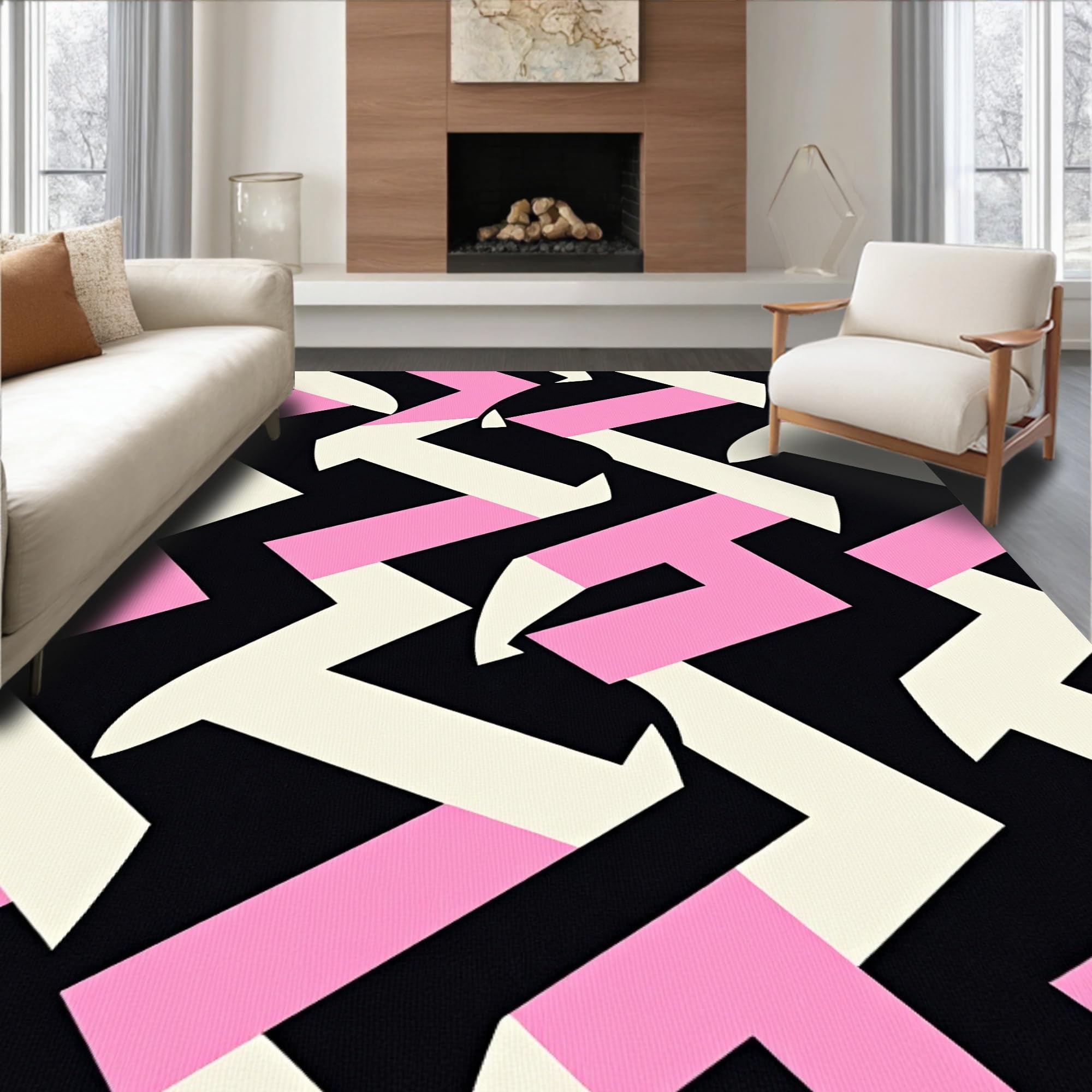 Ultra Soft Area Rug 4x6, Eclipse Modern Interlocking Shapes Motif, Non ...