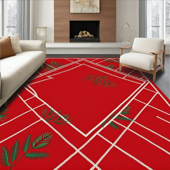 Ultra Soft Area Rug 4x6, Holiday Chevron Waves with Subtle Pine Needle ...