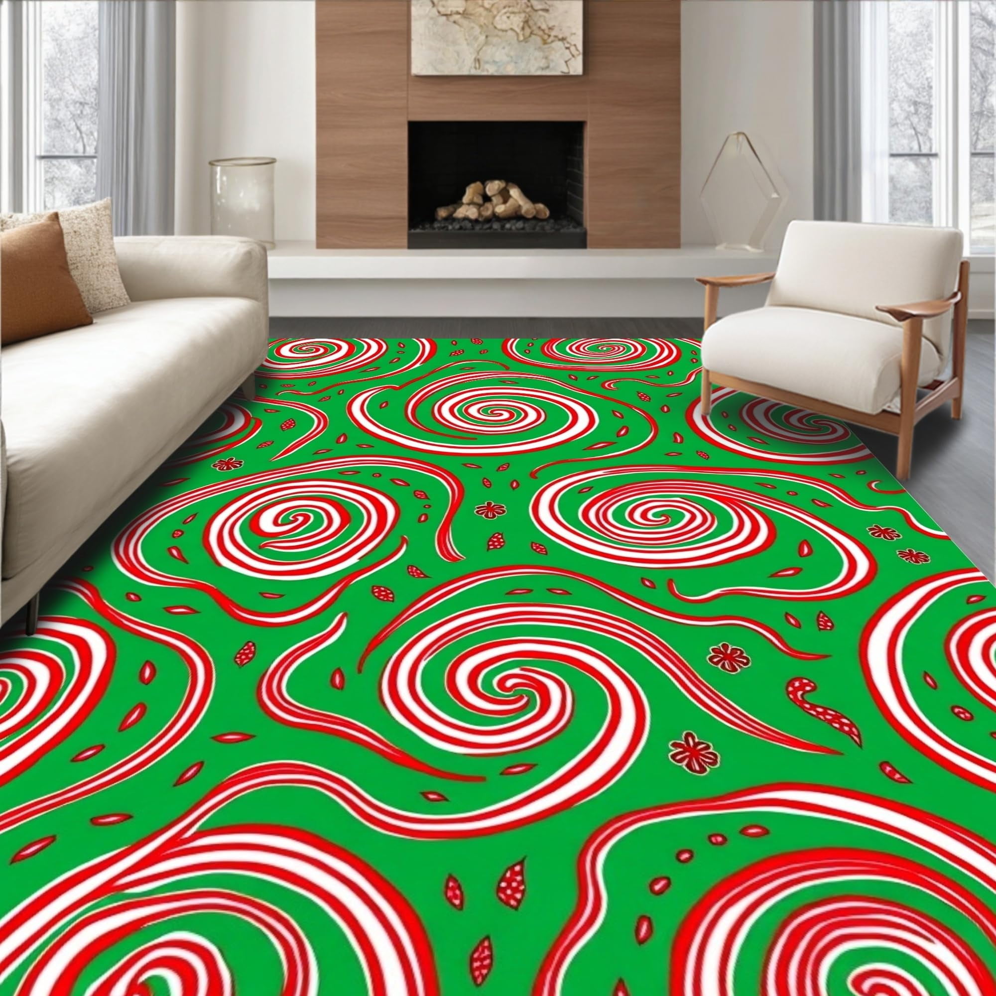 Ultra Soft Area Rug 4x6, Peppermint Swirl Holiday Bath with Cane Stripe ...
