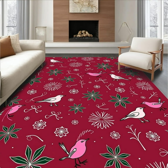 Ultra Soft Area Rug 4x6, Playful Rosy Feathered Friend Entryway Festive ...