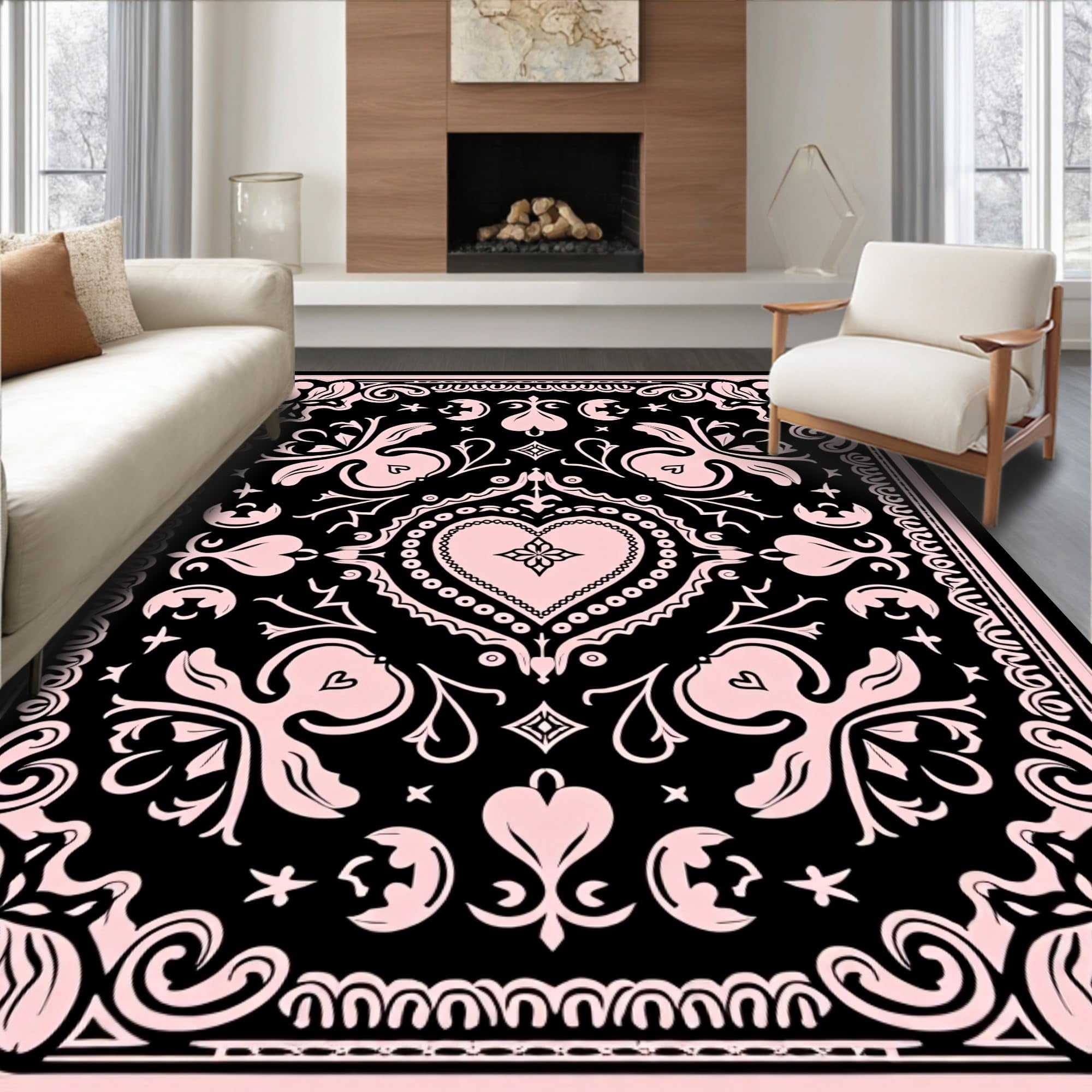 Ultra Soft Area Rug 5x7, Cherub Motif Surrounded by Ornate Fleur de and ...