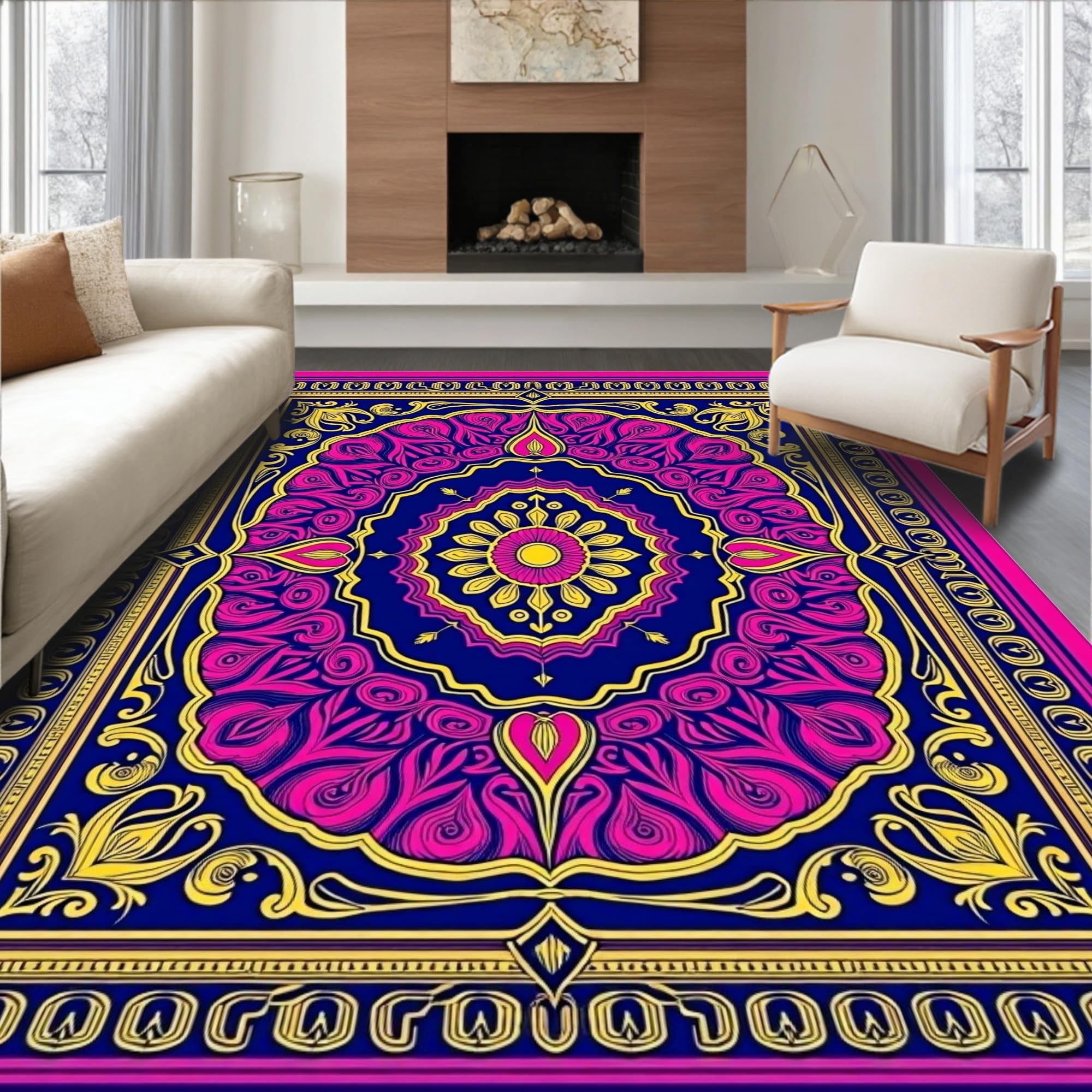 Ultra Soft Area Rug 5x7, Intricate with Ornate Floral Border Design ...