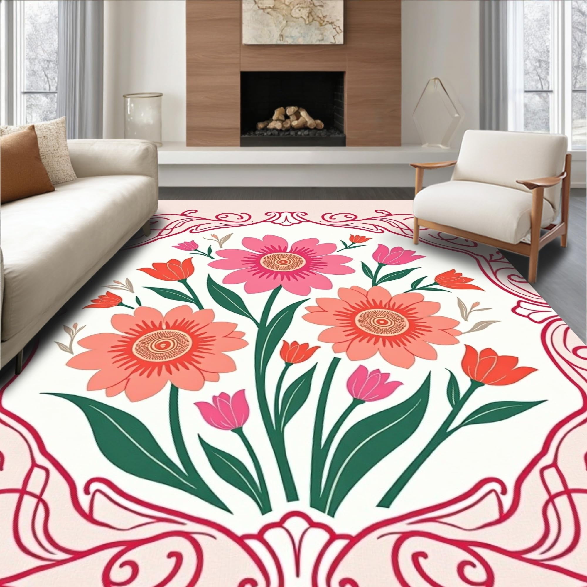 Ultra Soft Area Rug 6x9, Vintage Inspired Tulip and Daffodil Bouquet ...