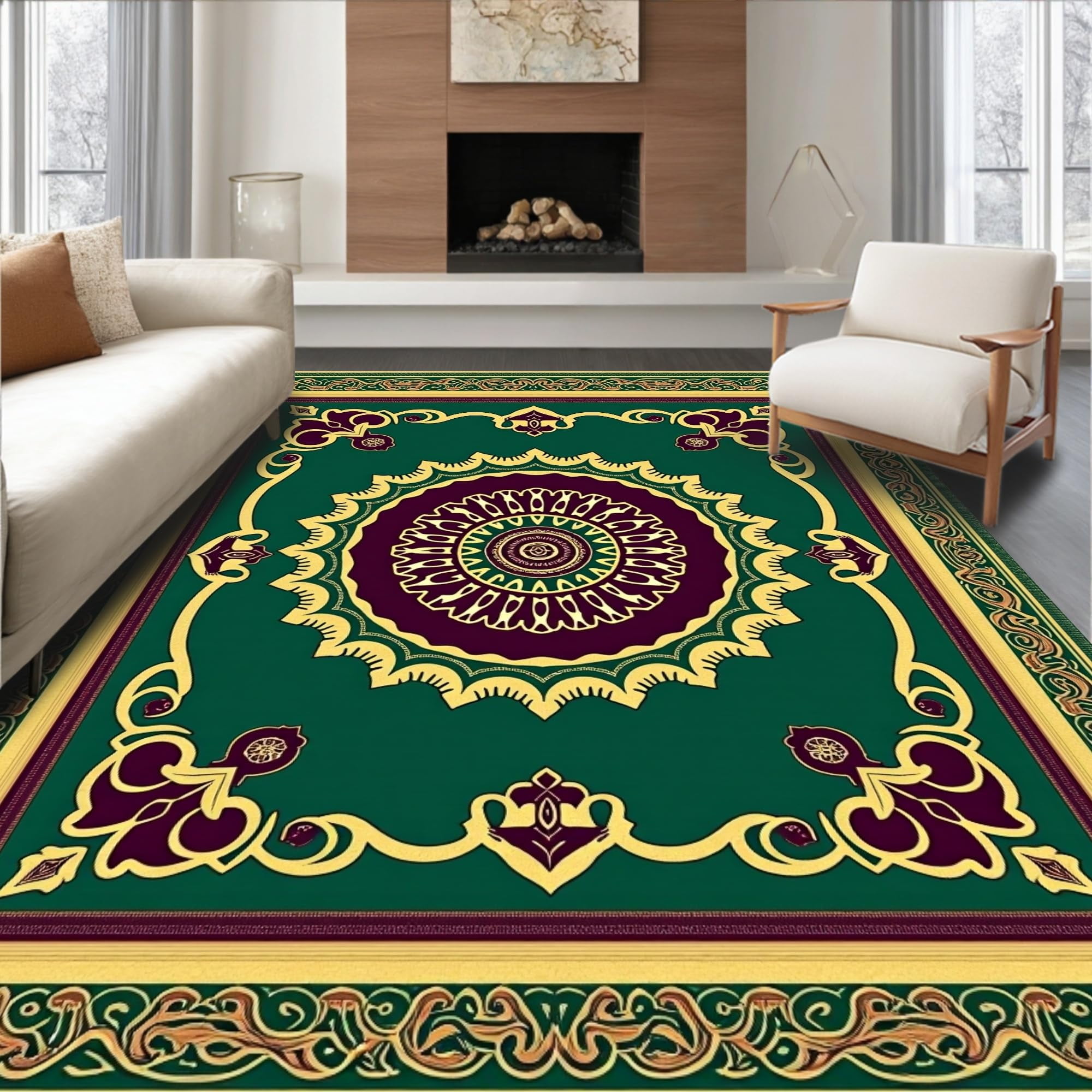 Ultra Soft Area Rug 8x10, Luxurious Emerald Medallion Interlocking ...