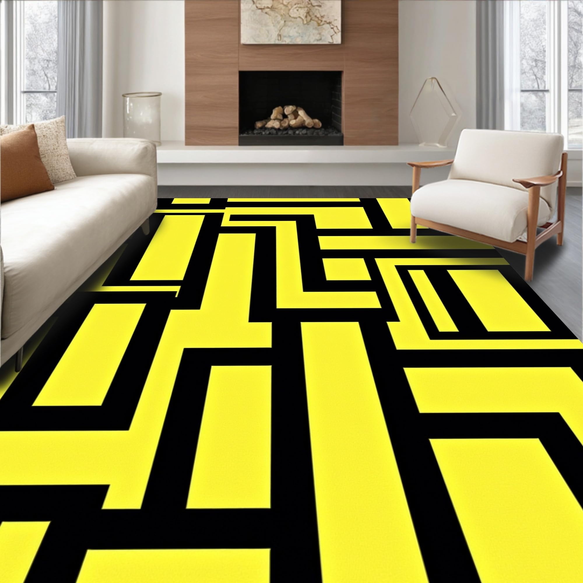 Ultra Soft Area Rug 8x8, Modern Cubist Inspired with Layered ...
