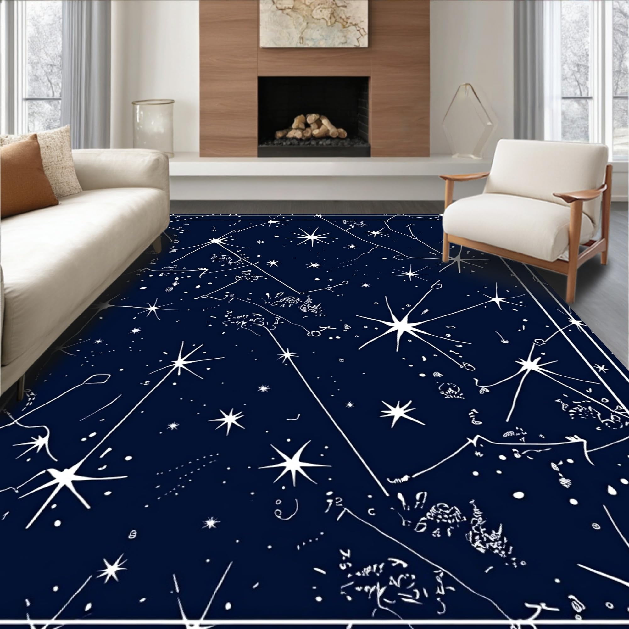 Ultra Soft Area Rug, Celestial Constellation Map with Starfield Design ...