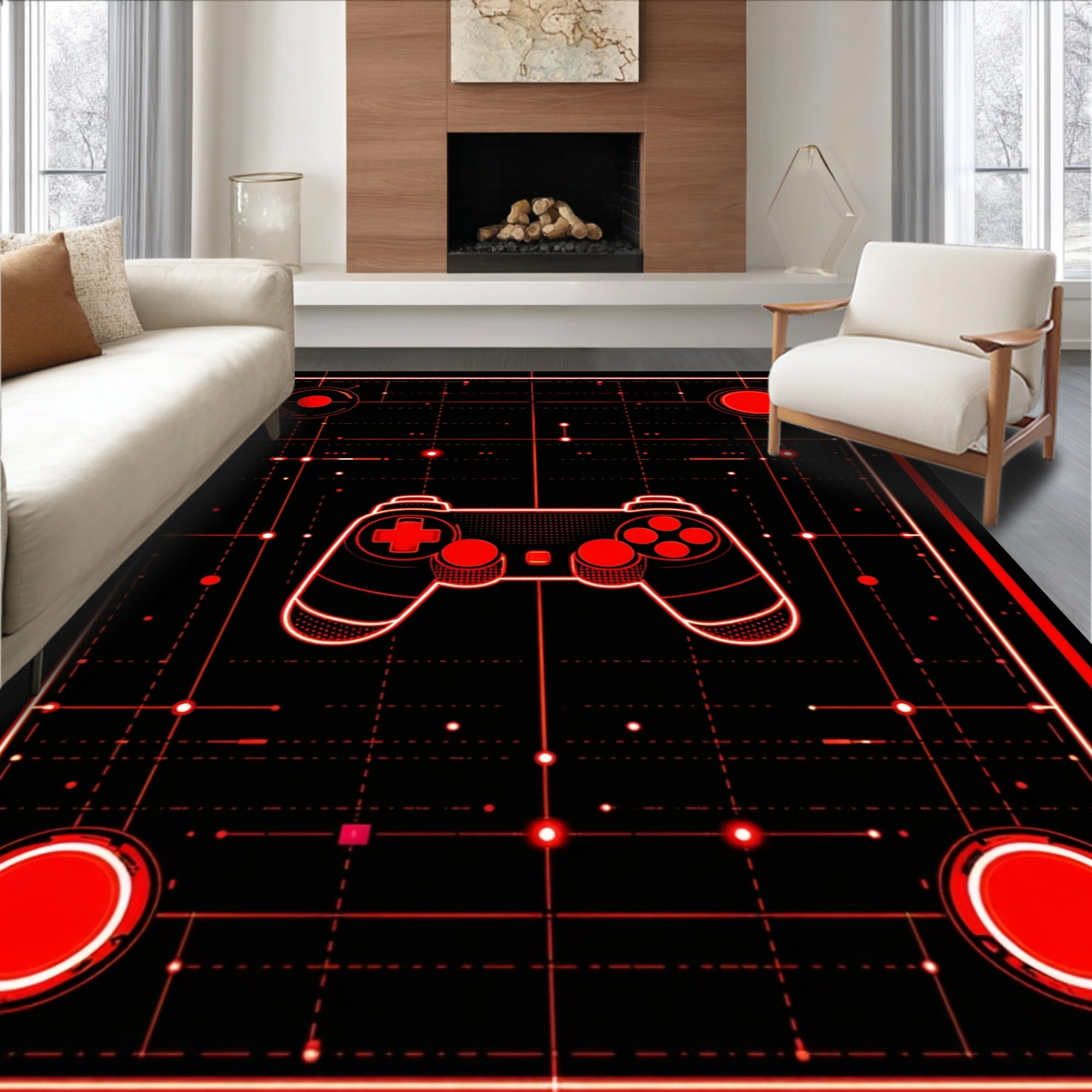 Ultra Soft Area Rug, Futuristic Gaming Icon Featuring Stylized ...
