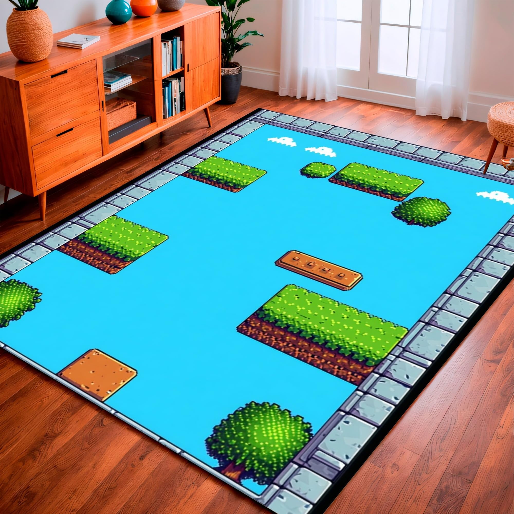 Ultra Soft Area Rug, Retro Arcade Pixel Art Gaming Rug with Colorful ...
