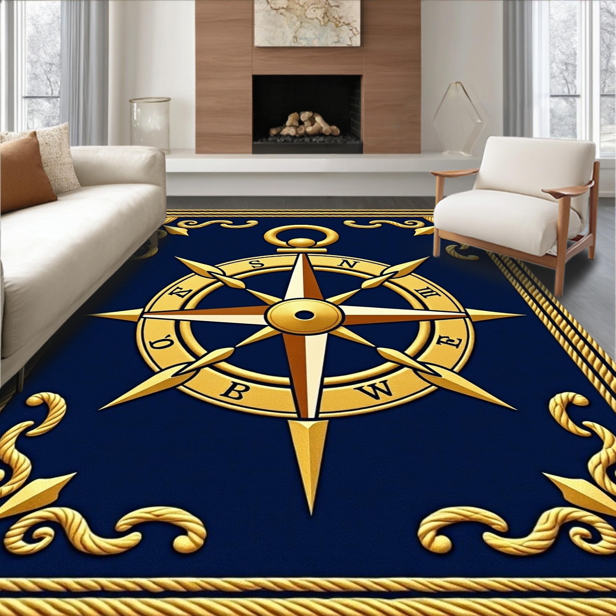 Ultra Soft Area Rug, Vintage Compass Rose Navigation Chart with ...