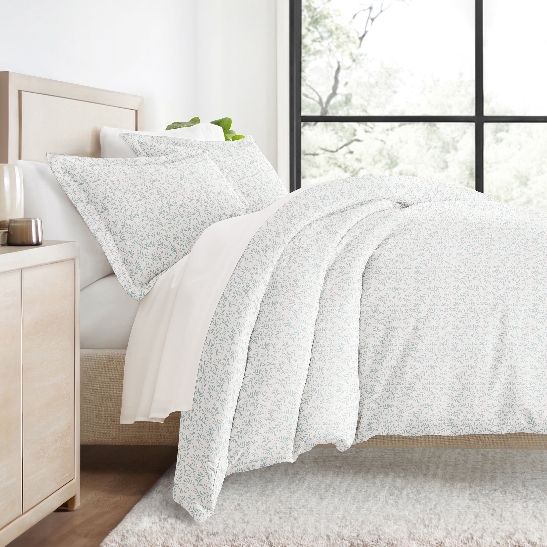 Duvet Covert Set - Ultra Soft - Light Blue Bohemian Burst of Vines for ...