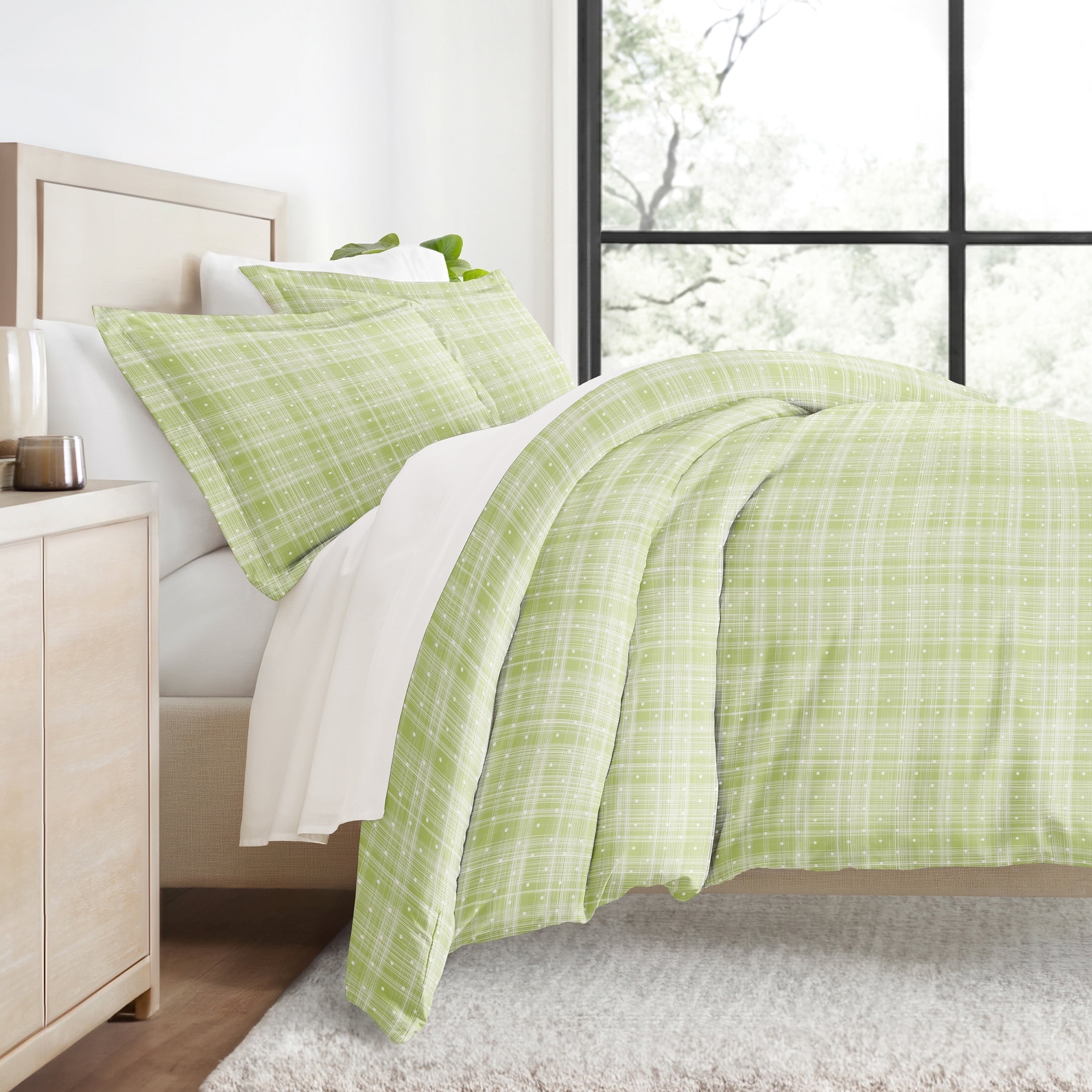 Duvet Cover Set - Ultra Soft & Breathable - Moss Polka Dot and Striped ...