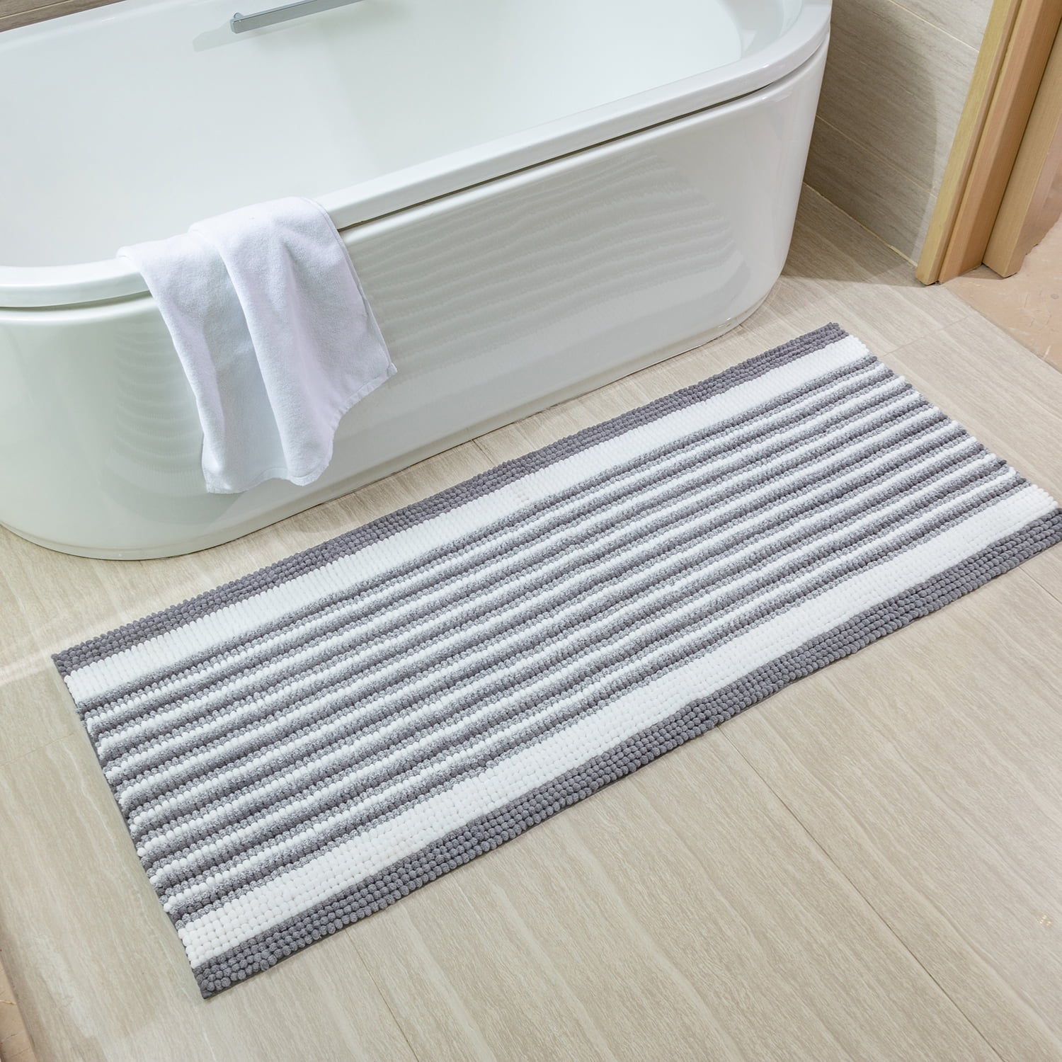 Ultra Soft Chenille Bath Rug, Non Slip, Fast Dry, Light Gray 24x60 ...