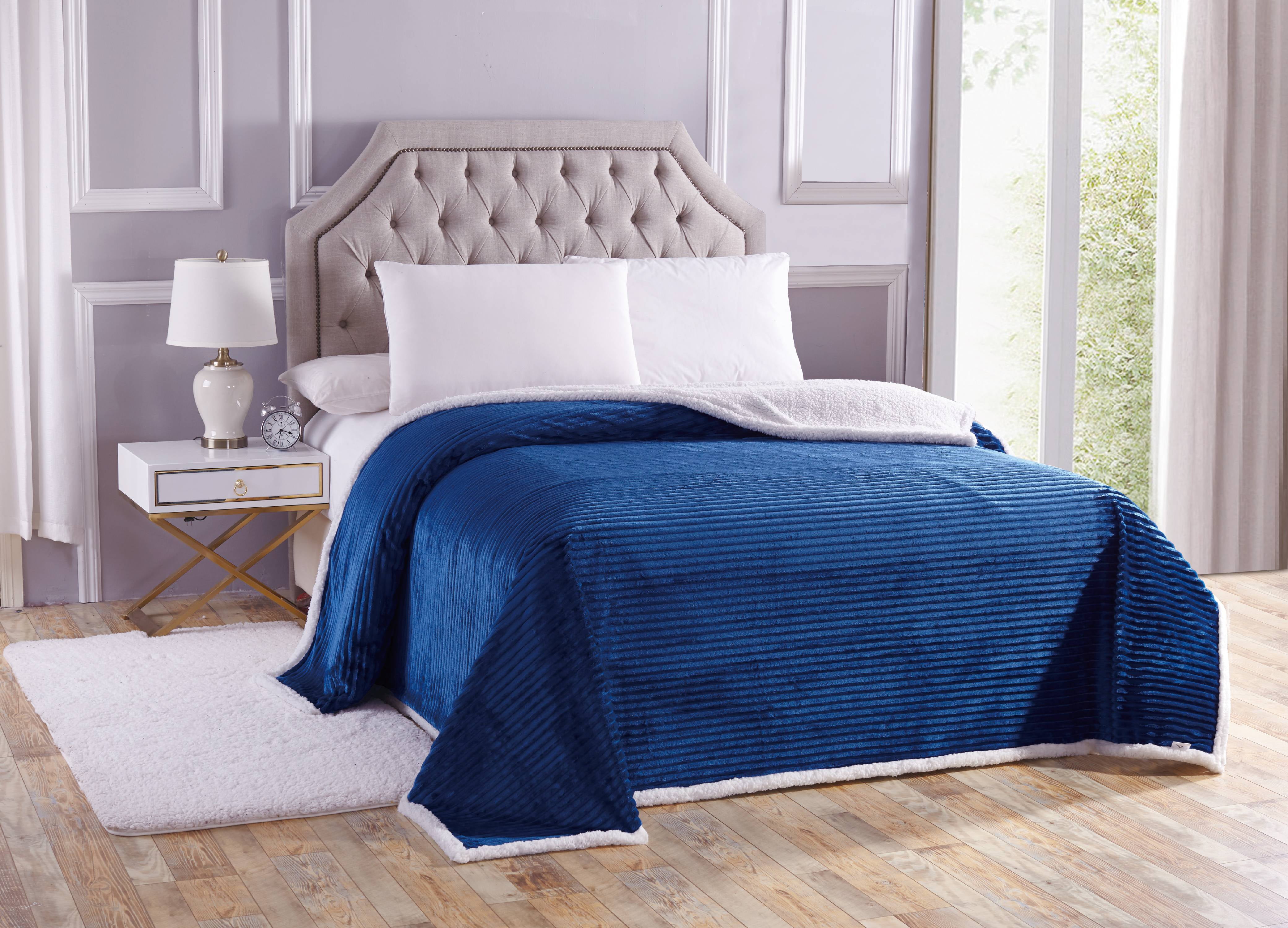 Ultra Soft & Cozy Oversized Premium Ribbed Sherpa Blanket Cover - Blue ...