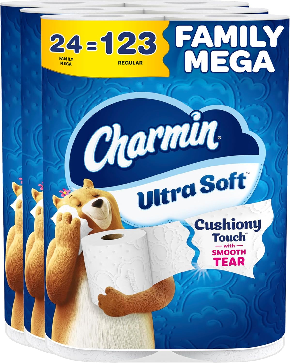 Ultra Soft Cushiony Touch Toilet Paper, 24 Family Mega = 123 Regular ...