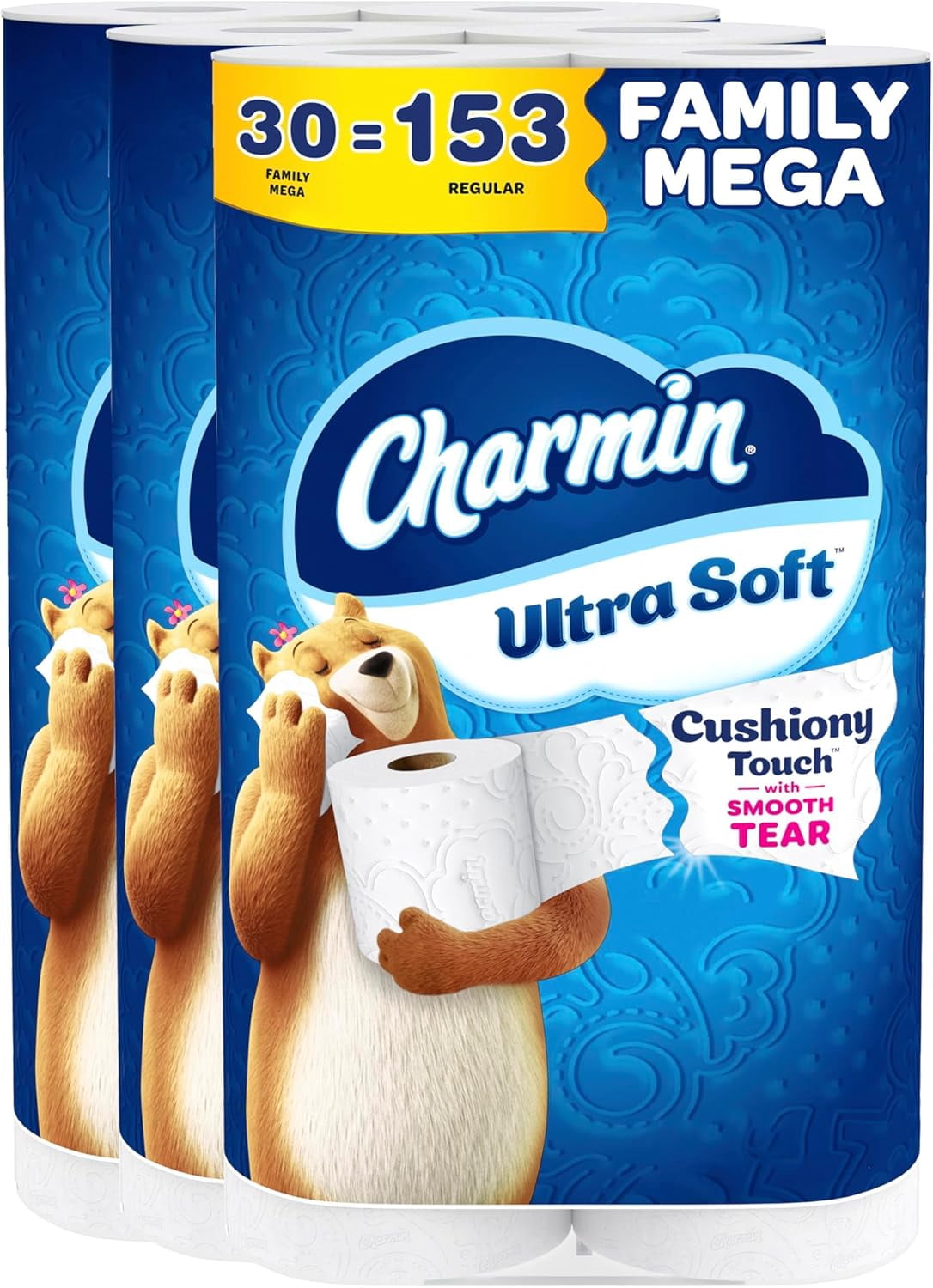 Ultra Soft Cushiony Touch Toilet Paper, 30 Family Mega Rolls = 153 ...