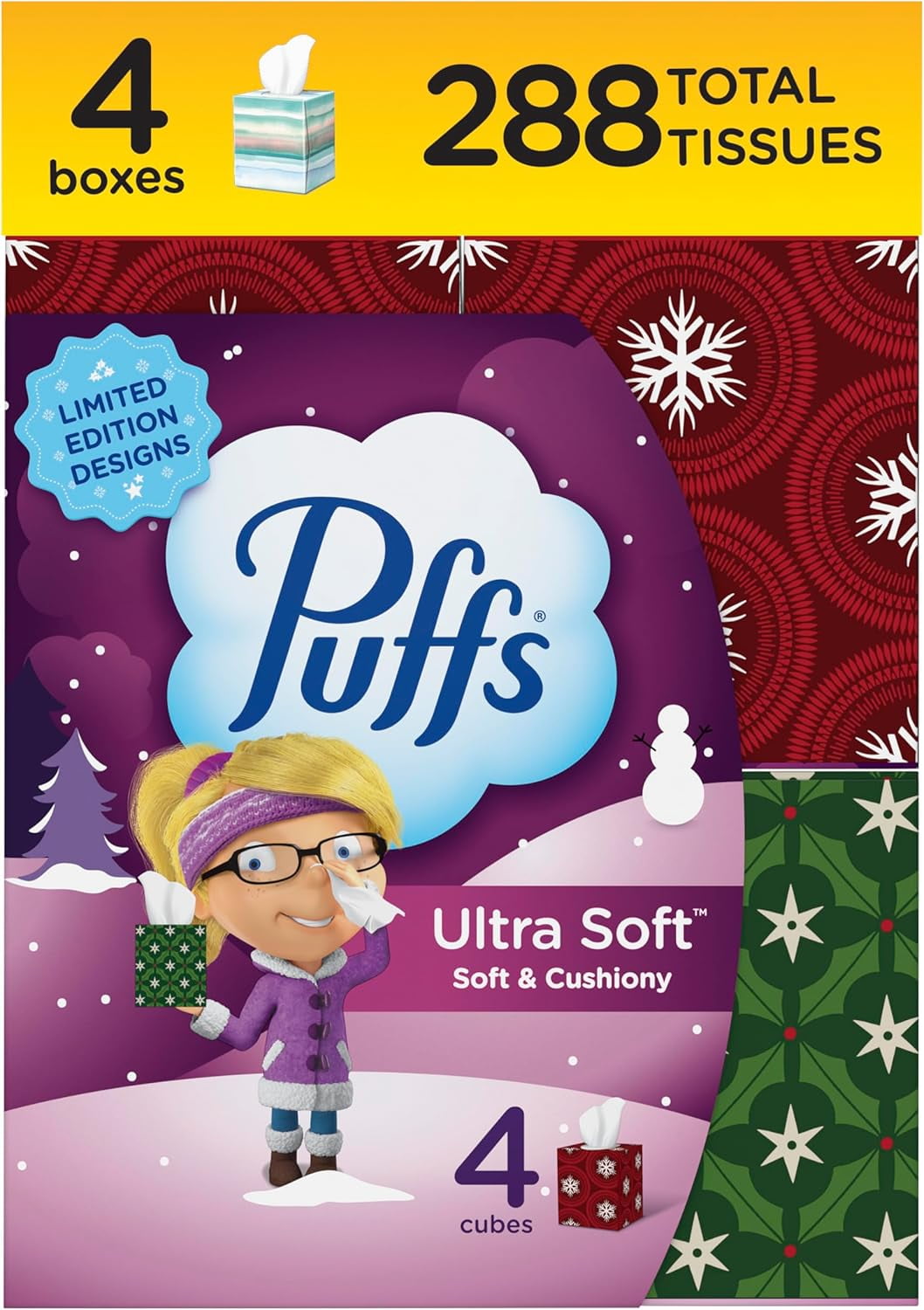 Ultra Soft Facial Tissues, 4 Mega Cube Box, 72 Facial Tissues Per Box ...