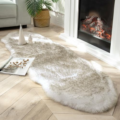 Ultra Soft Faux Fox Fur Rug White Brown Fluffy Area Rug, Carpets Fluffy ...