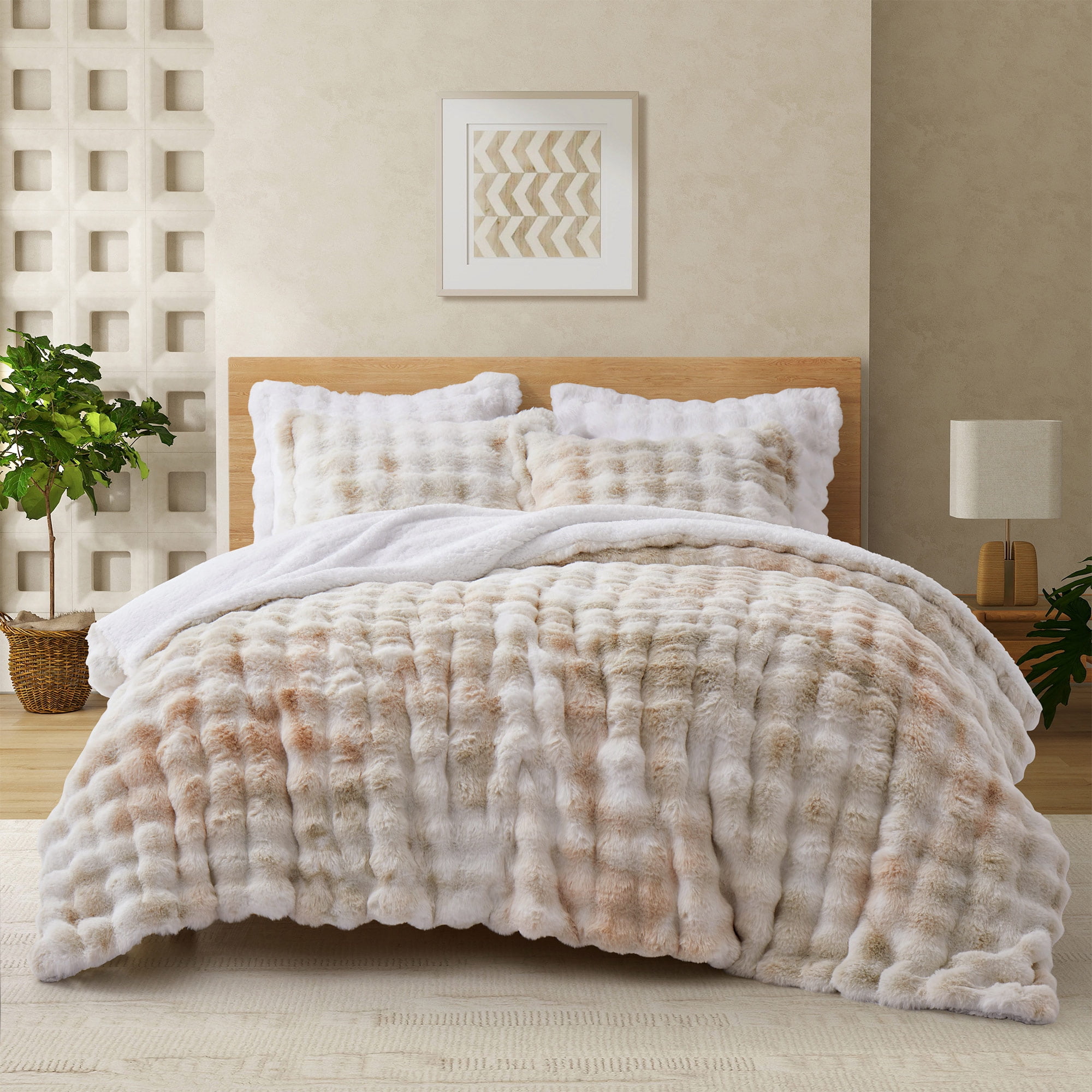 Ultra-Soft Faux Fur Comforter Set Queen King Cozy Warm Polyester ...