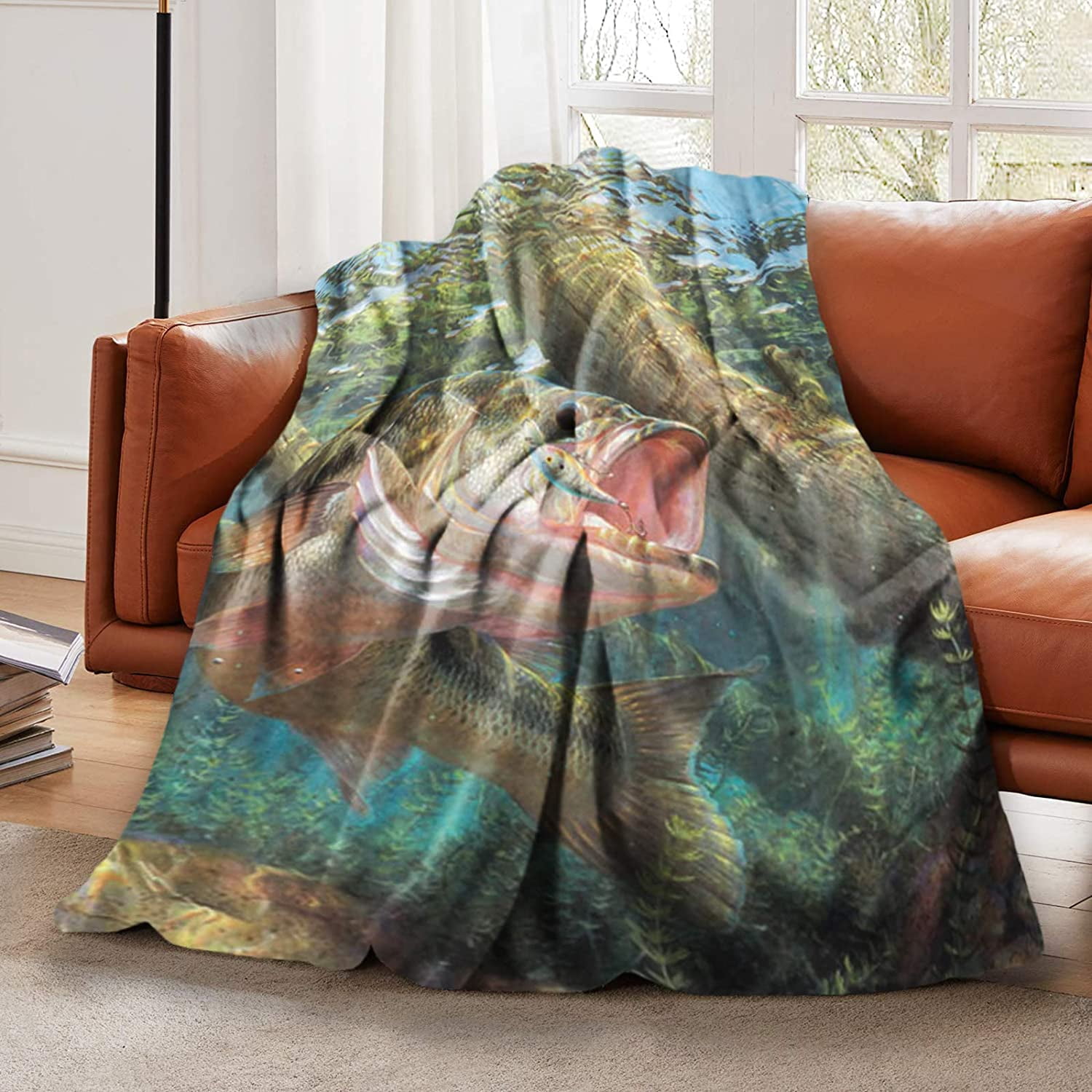 Ultra-Soft Flannel Blanket Bass Fish Fishing Throw Blankets Warm Fuzzy ...