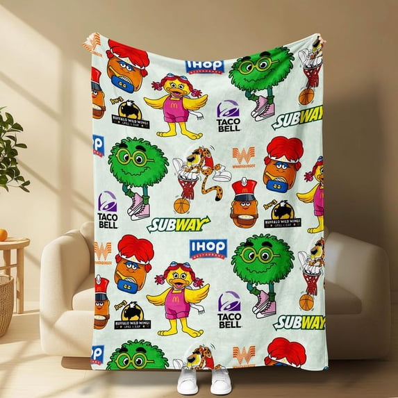 Ultra Soft Flannel Blanket Featuring Fun Sporty Cartoon Mascots ...