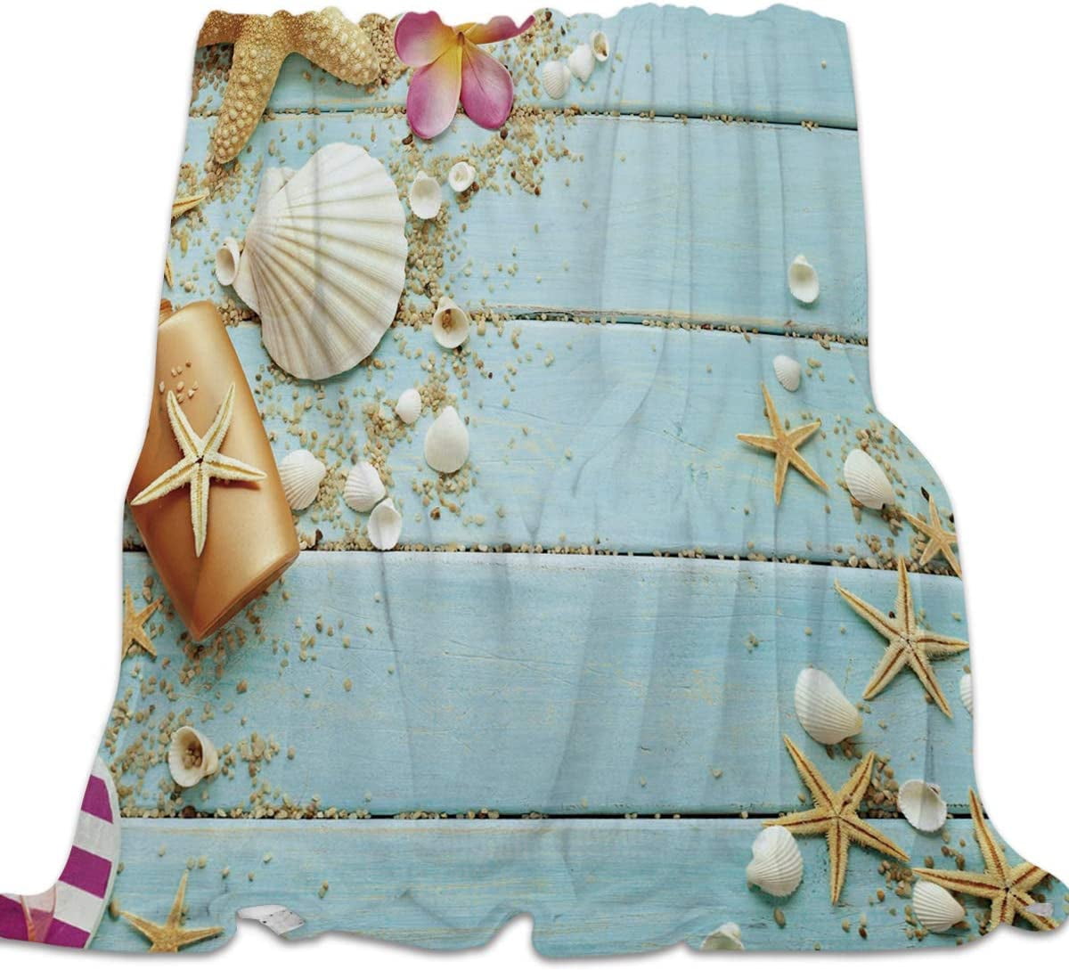 Ultra Soft Flannel Fleece Bed Blanket Sea World Sand Conch Starfish ...