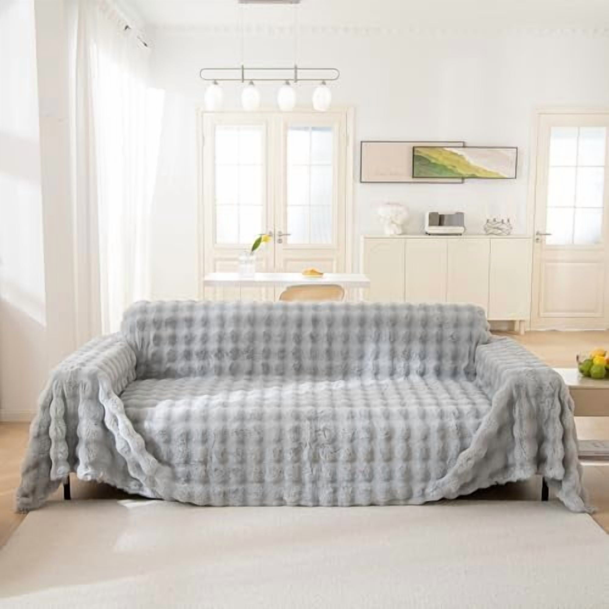 Ultra Soft Fuzzy Faux Rabbit Fur Couch Cover for Sofa,Bed Long Shaggy Thick Warm Fluffy Sofa ...