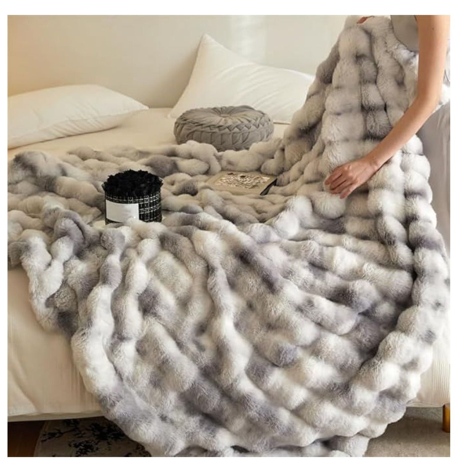 Ultra Soft Luxury Fluffy Faux Rabbit Fur Throw Blanket, Thick Warm ...