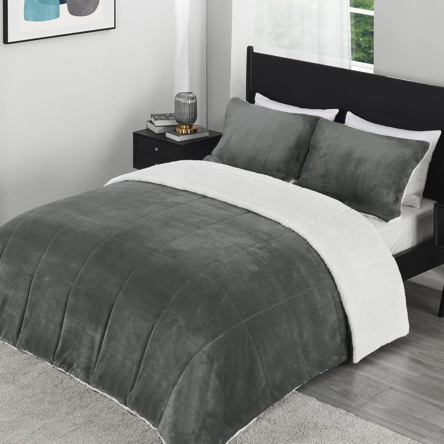 Ultra-Soft Micromink Sherpa Comforter Set with 2 Pillow Shams - 3- Set ...