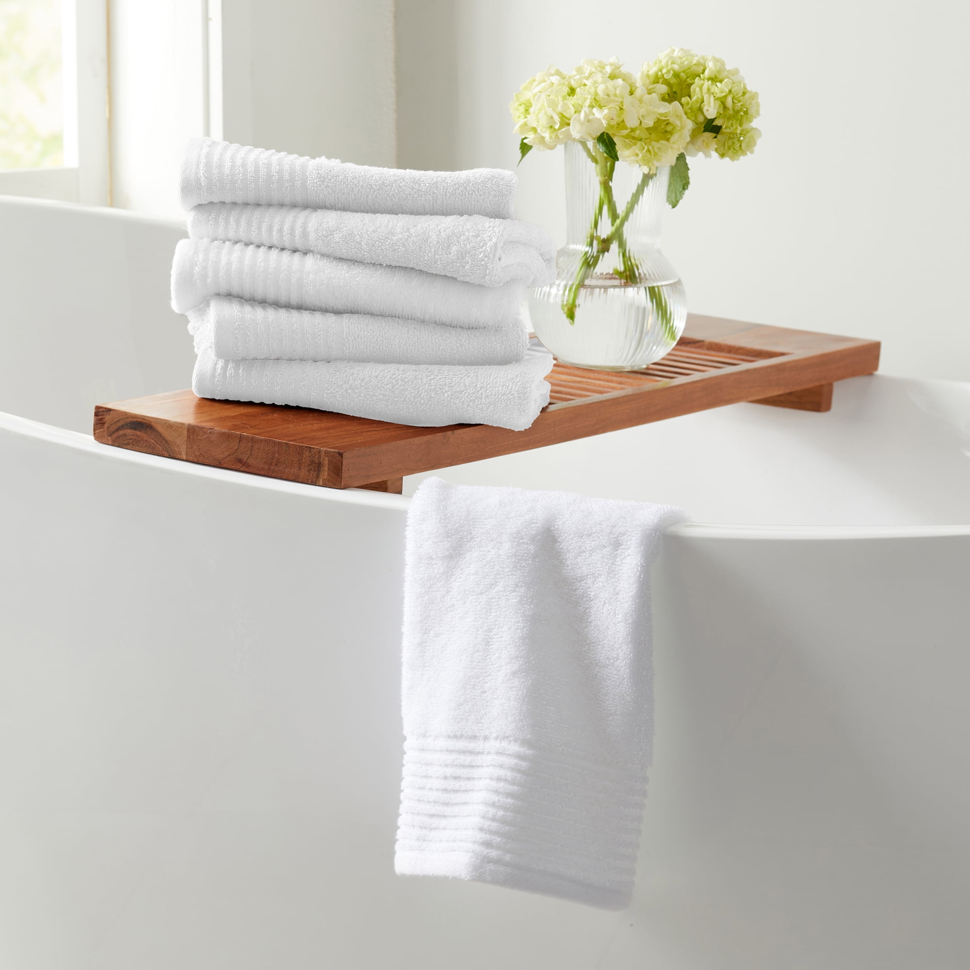 Ultra-Soft Featherspun Cotton Quick-Dry Hand Towel Set (6 Pack, White ...