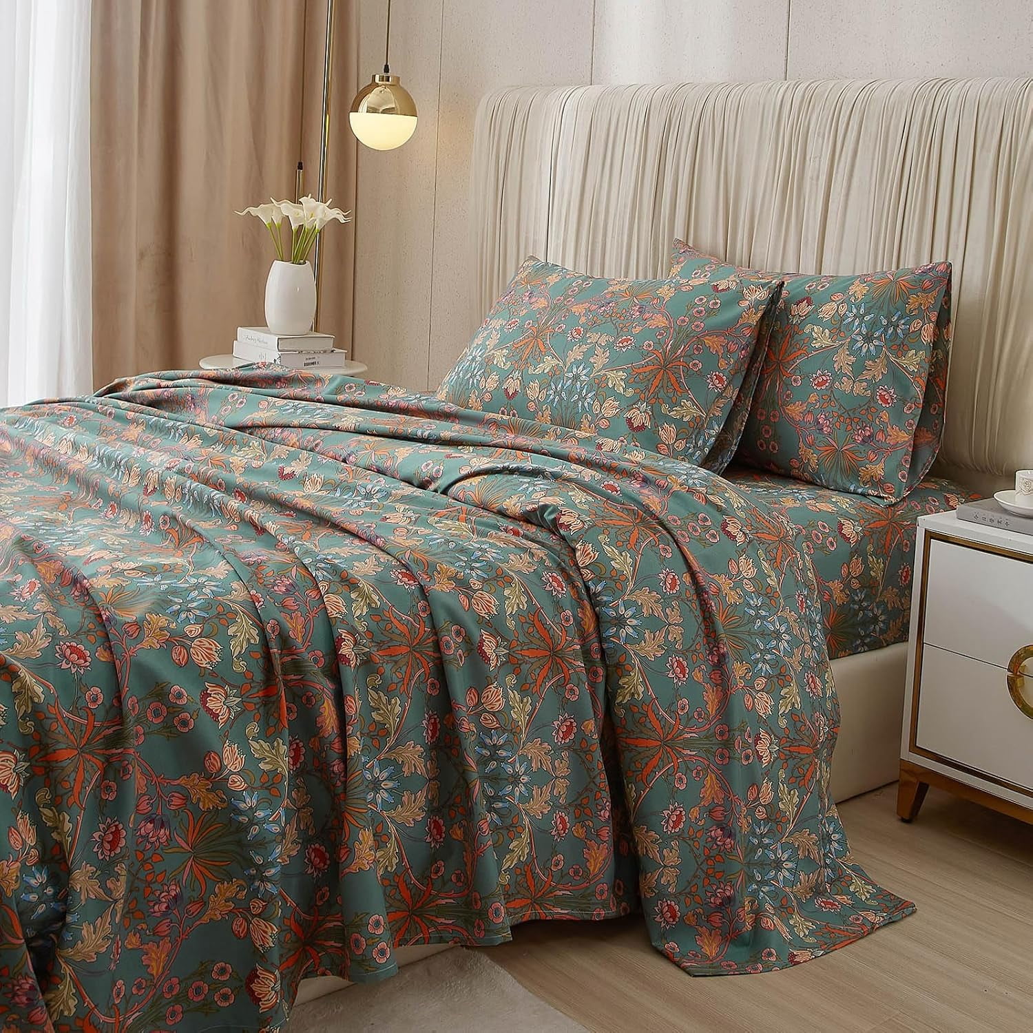 Ultra Soft Queen Sheets Set Blue - Vintage Floral Sheets Cooling ...