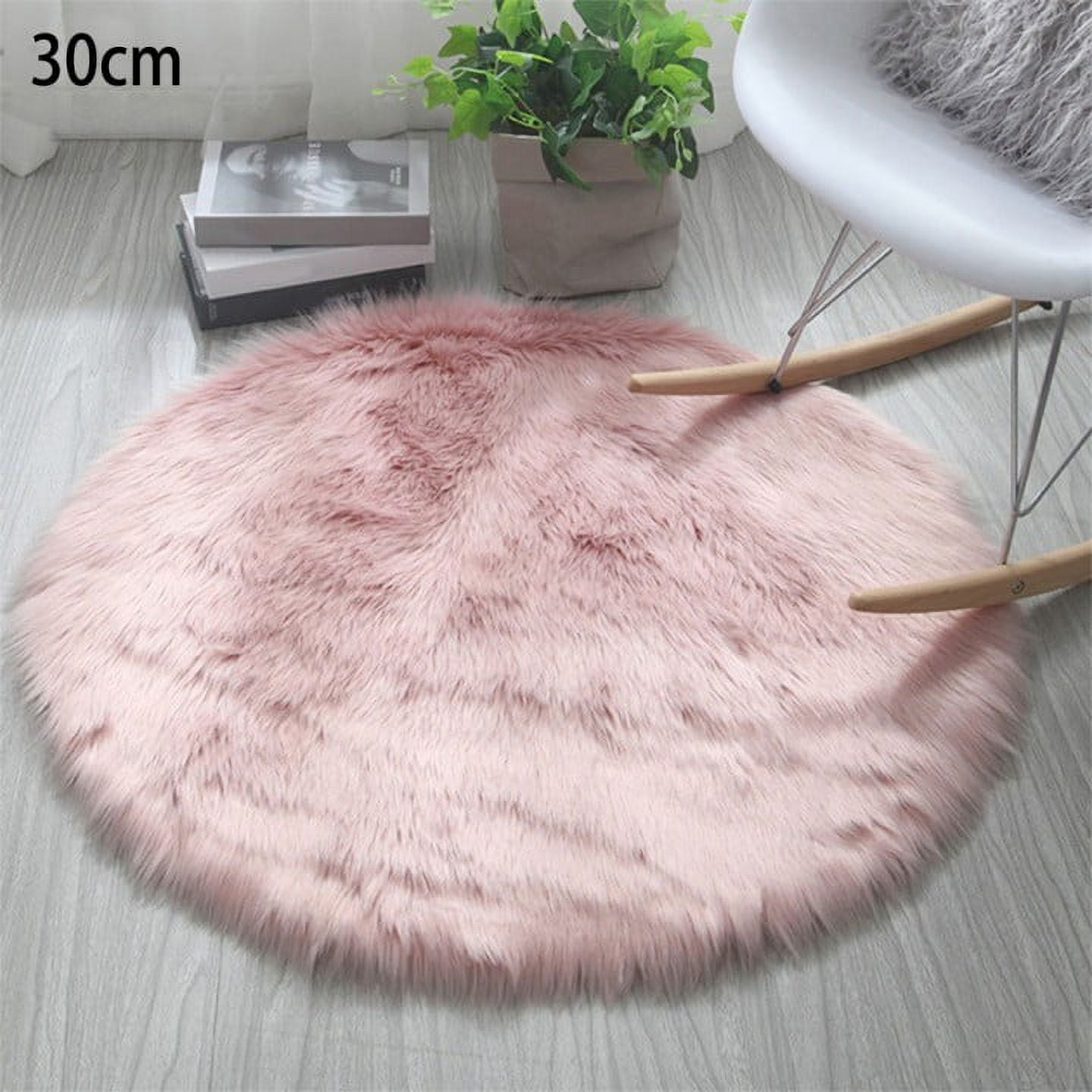 Ultra Soft Round Faux Sheepskin Fur Area Rug, 11.81 inch Pink Bedside ...