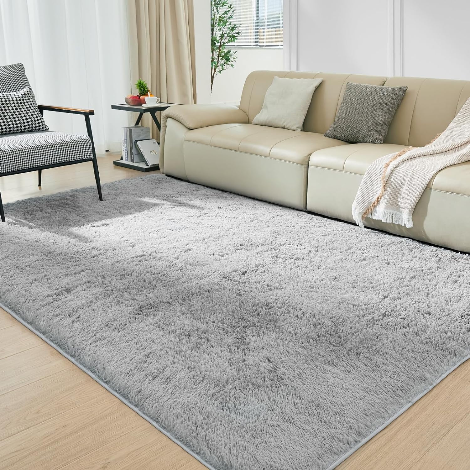 Cshidworld Ultra Soft Fluffy Rug, 5x8, Gray, Shaggy Velvet Area Rug for ...