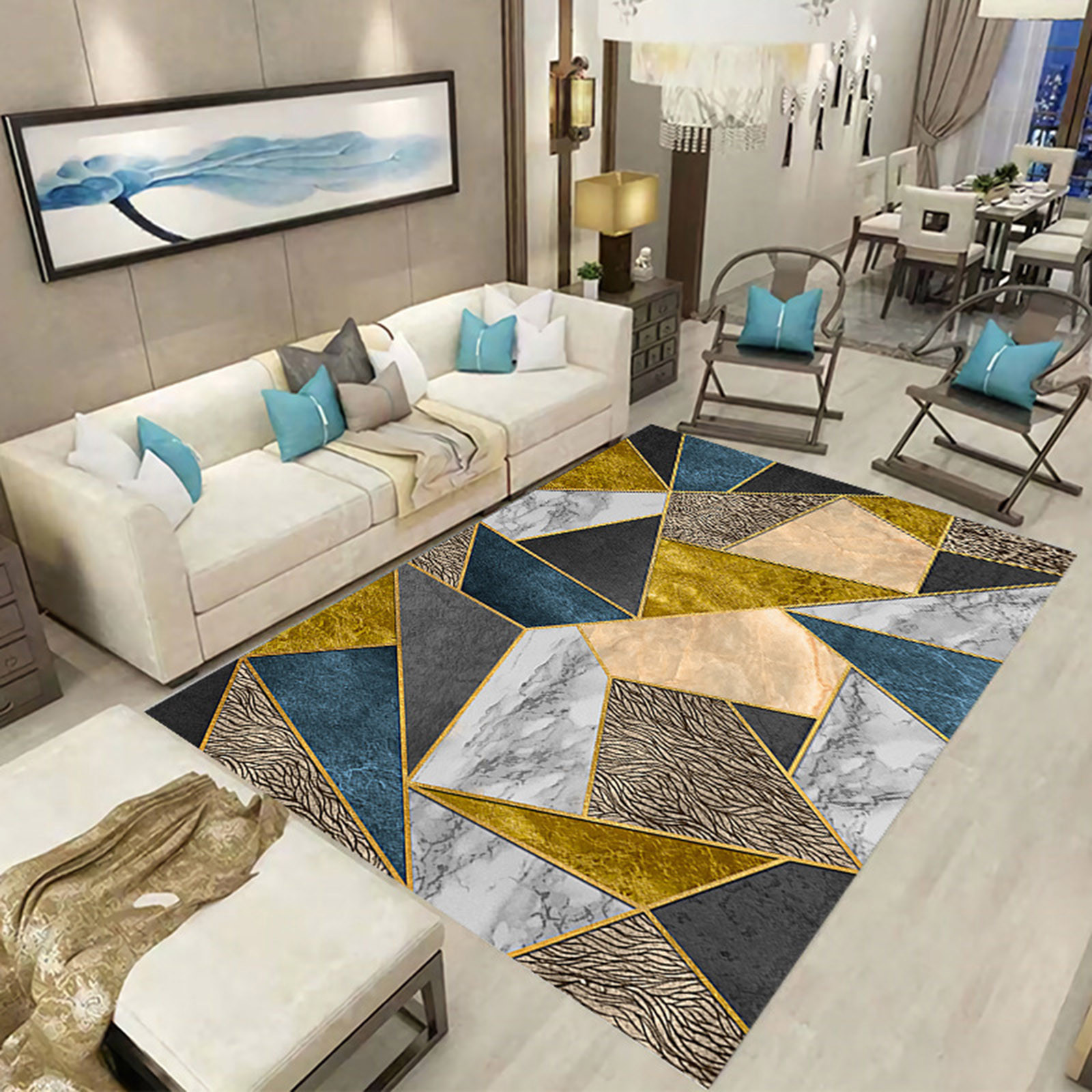 Ultra Soft Shaggy Rugs Memory Foam Bedroom Carpet, Plush Geometric ...