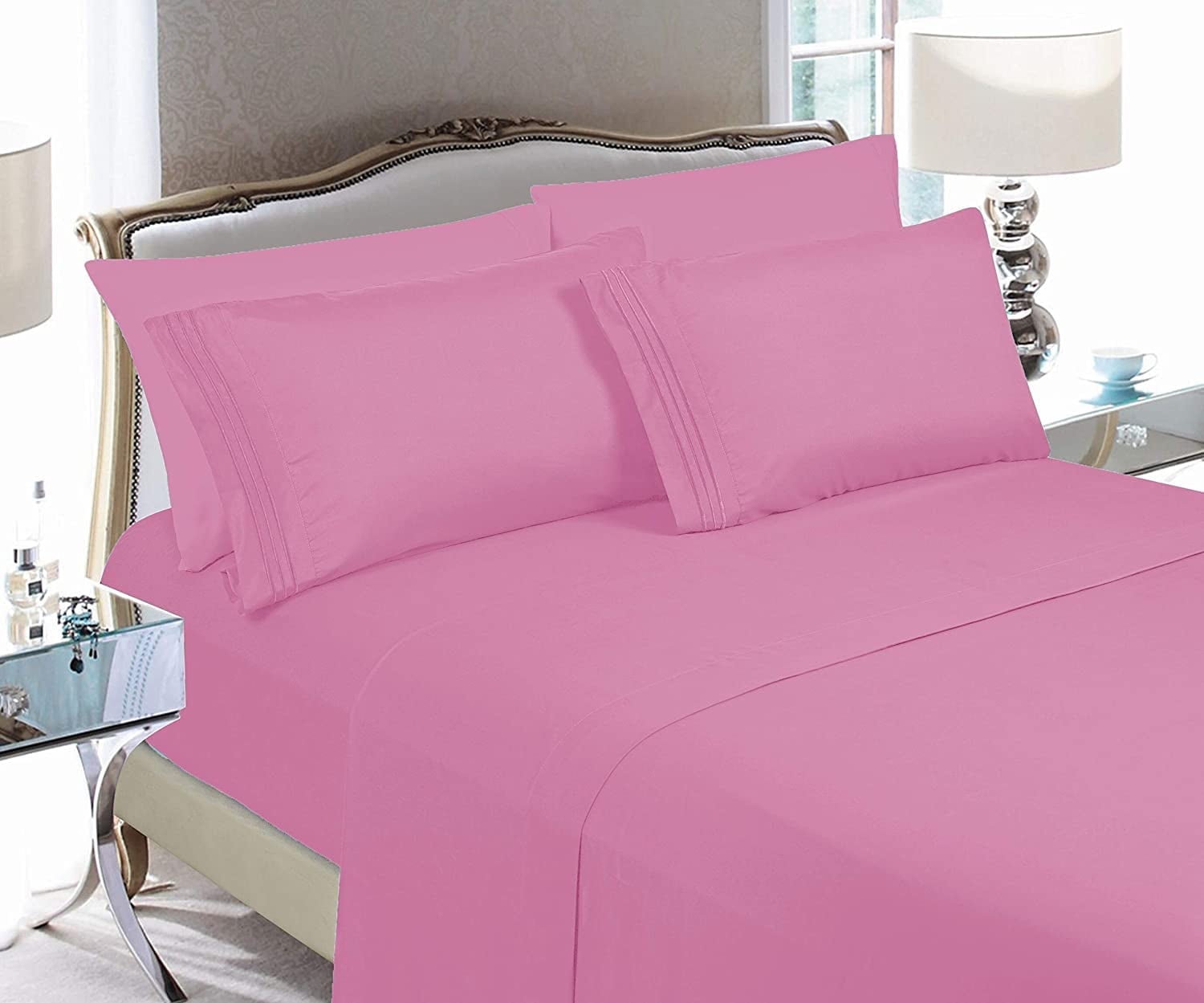 Ultra-Soft Sheet Set 1500 Collection - Deep Pockets , King, Light Pink ...