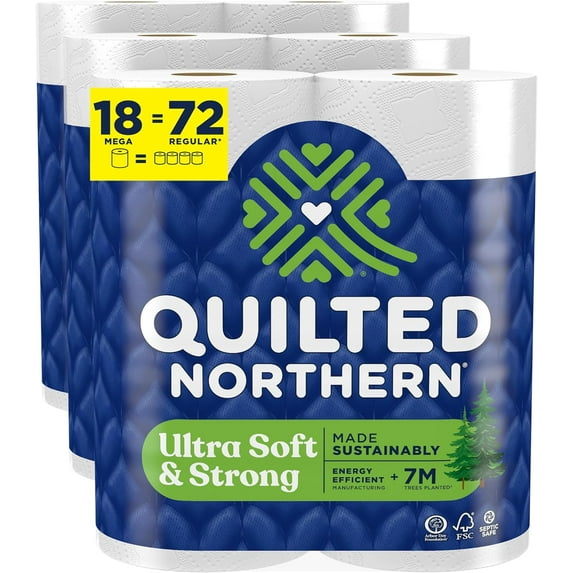 Ultra Soft & Strong Toilet Paper, 18 Mega Rolls = 72 Regular Rolls, 5X ...