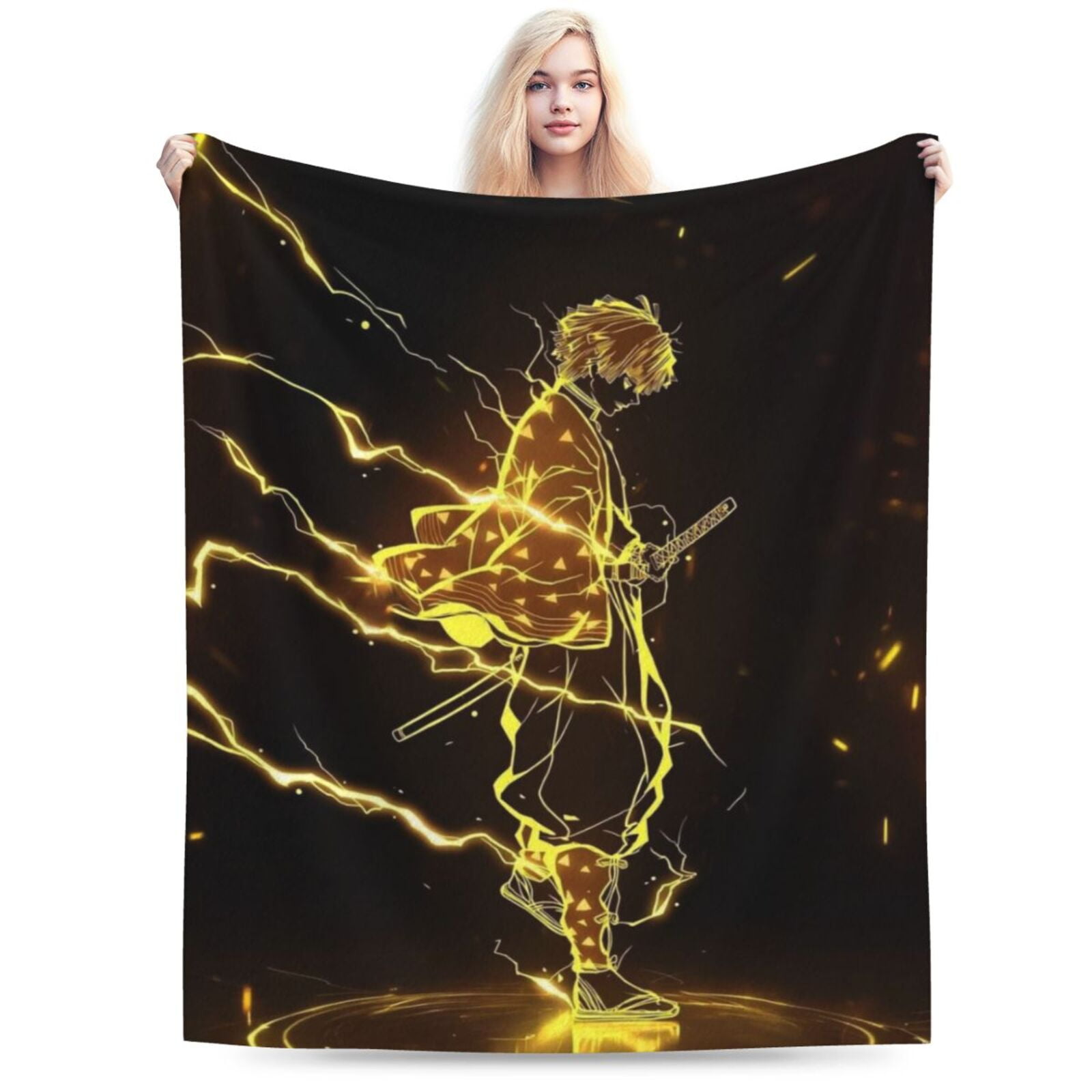 Ultra Soft Throw Plush, Demon Slayer Agatsuma Zenitsu Bedding Fleece ...
