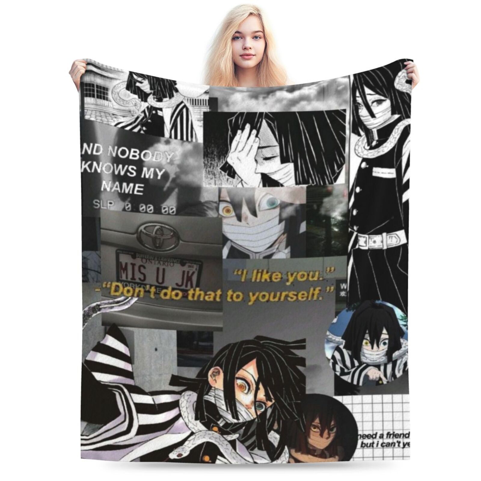 Ultra Soft Throw Plush, Demon Slayer Iguro Obanai Bedding Fleece ...