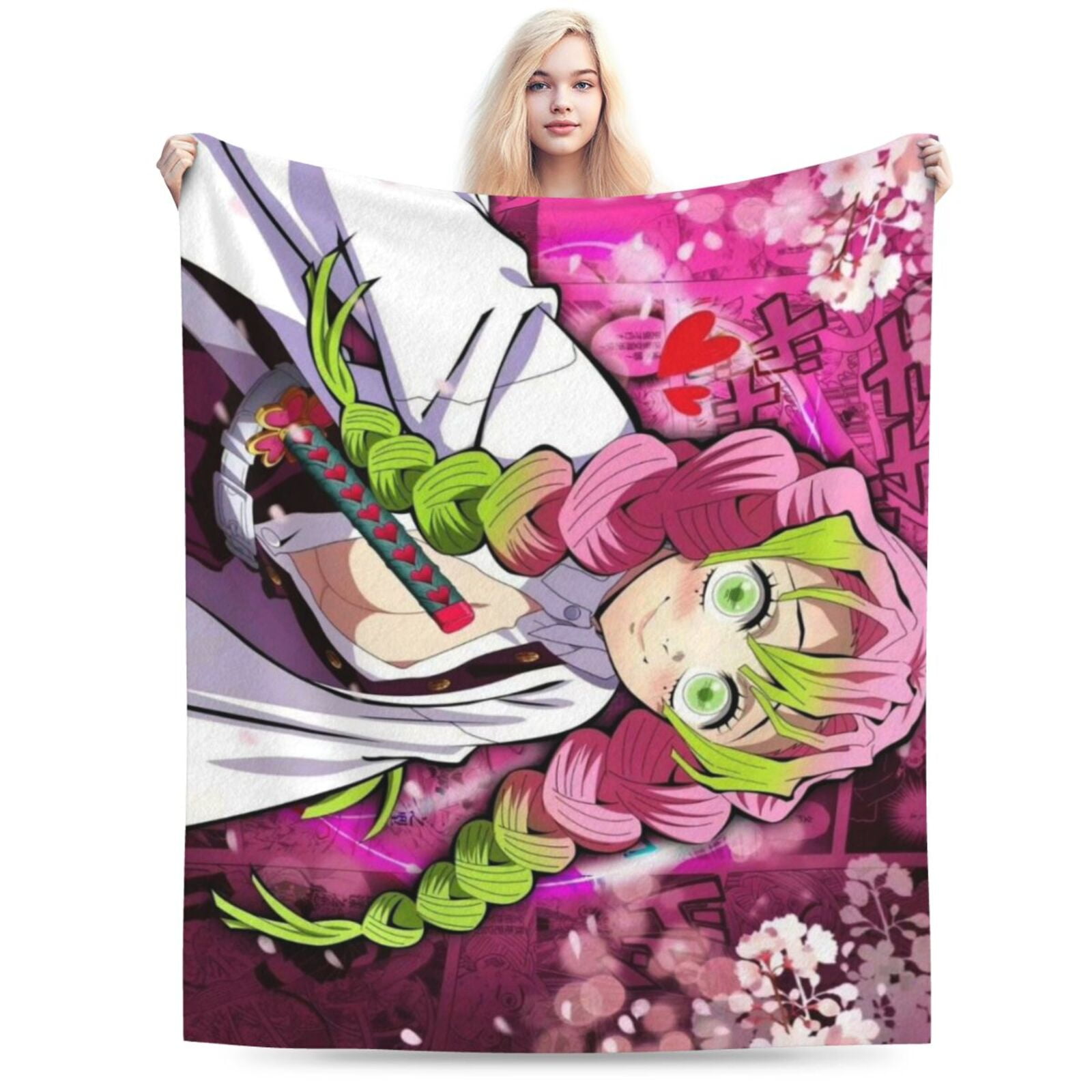 Ultra Soft Throw Plush, Demon Slayer Kanroji Mitsuri Bedding Fleece ...