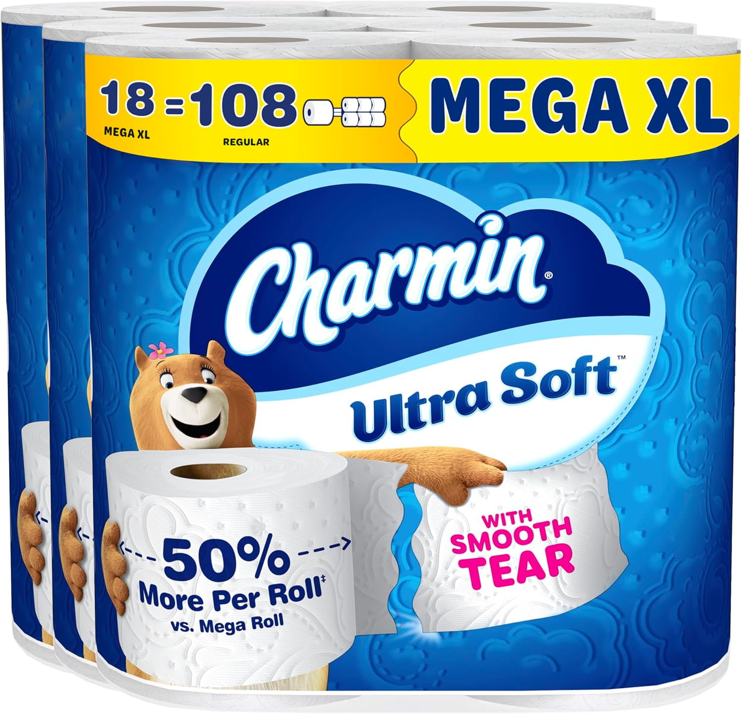 Ultra Soft Toilet Paper, 18 Mega XL Rolls = 108 Regular Rolls - Walmart.com