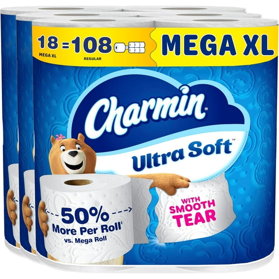 Ultra Soft Toilet Paper, 18 Mega XL Rolls = 108 Regular Rolls - Walmart.com