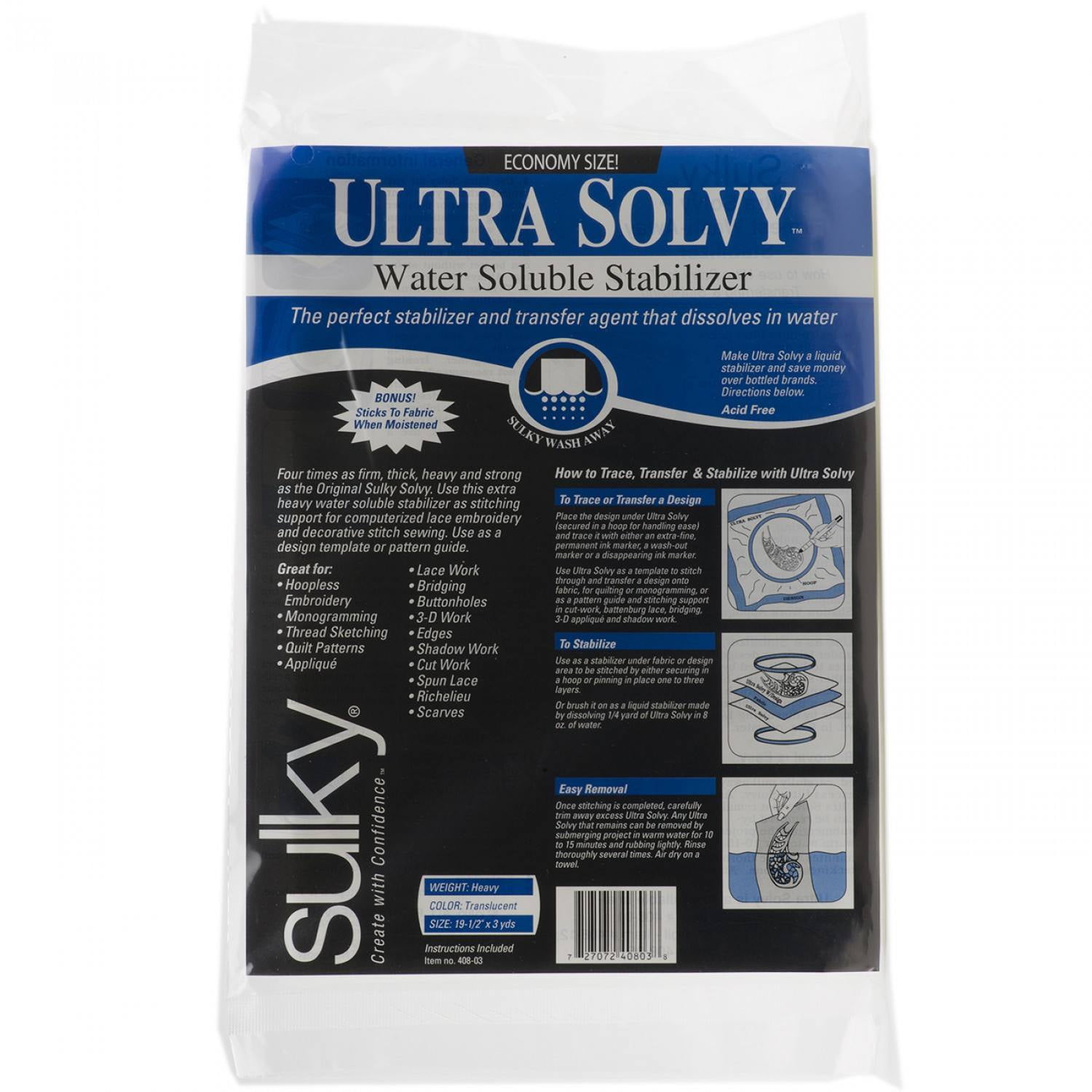 Ultra Solvy Water Soluble Stabilizer, 19-1/2" x 3 Yards - Walmart.com