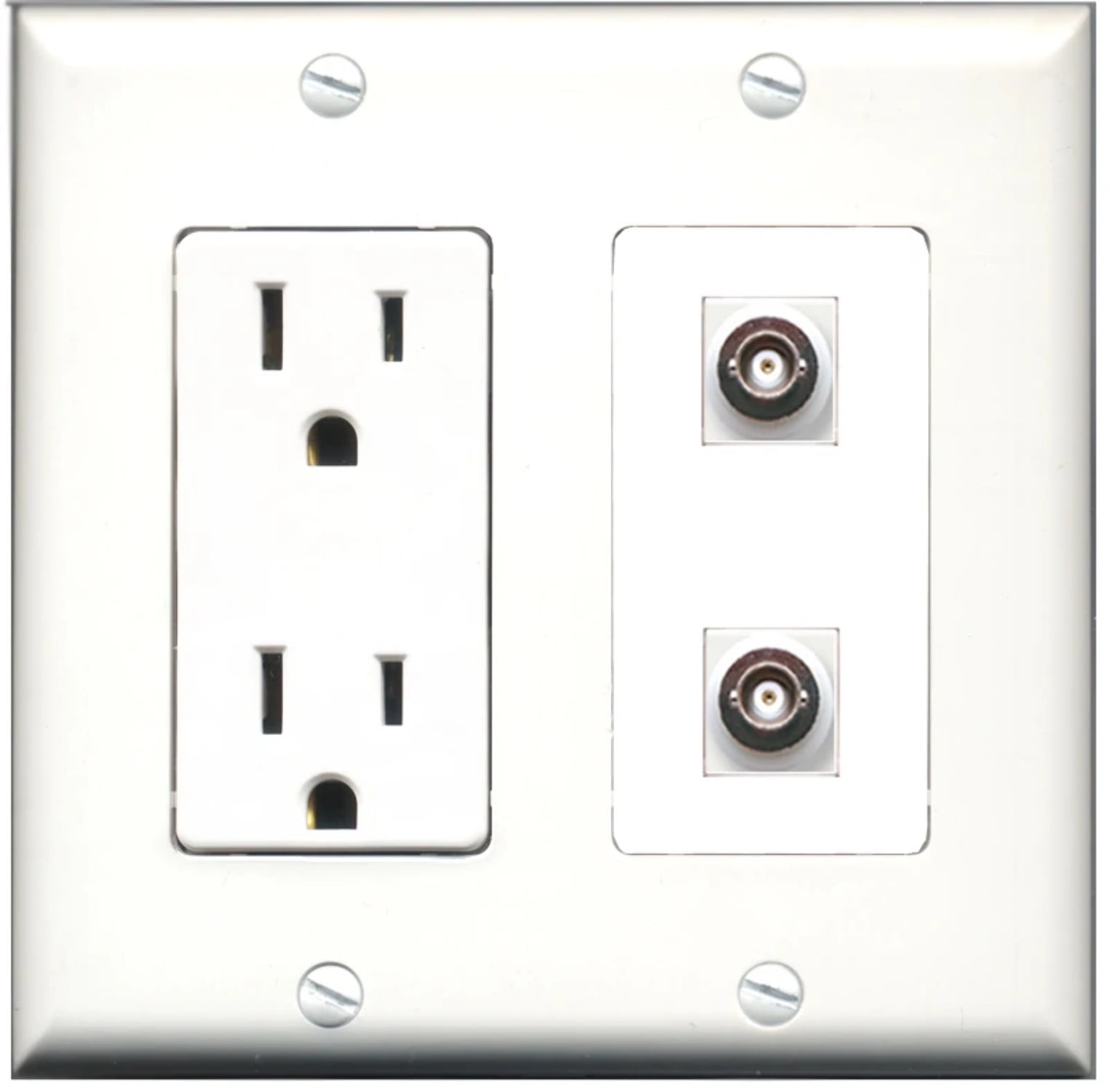 Ultra Spec Cables 15 Amp Power Outlet 2 Port BNC Wall Plate - Walmart.com