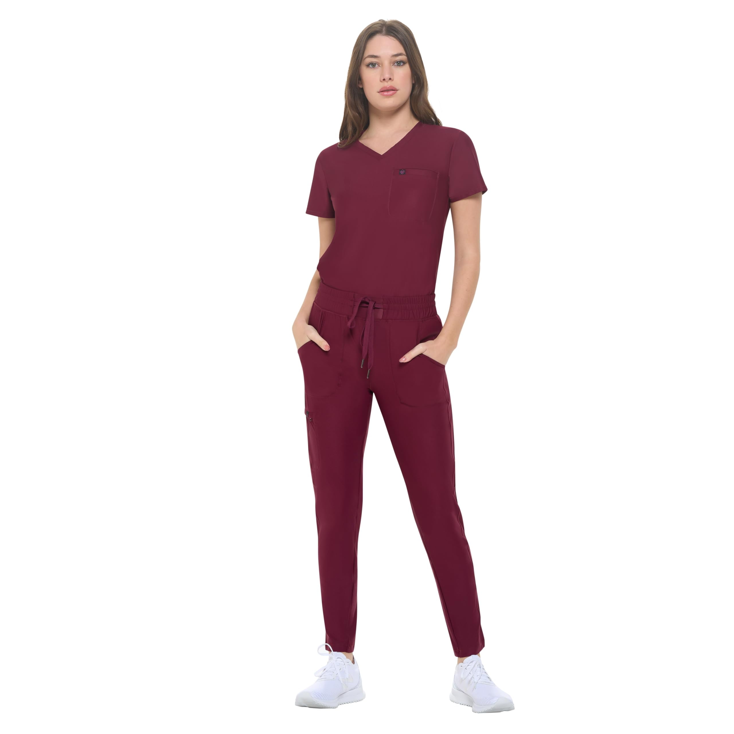 Ultra Stretch Form Fitting Womens Scrub Set (Burgundy, Medium ...